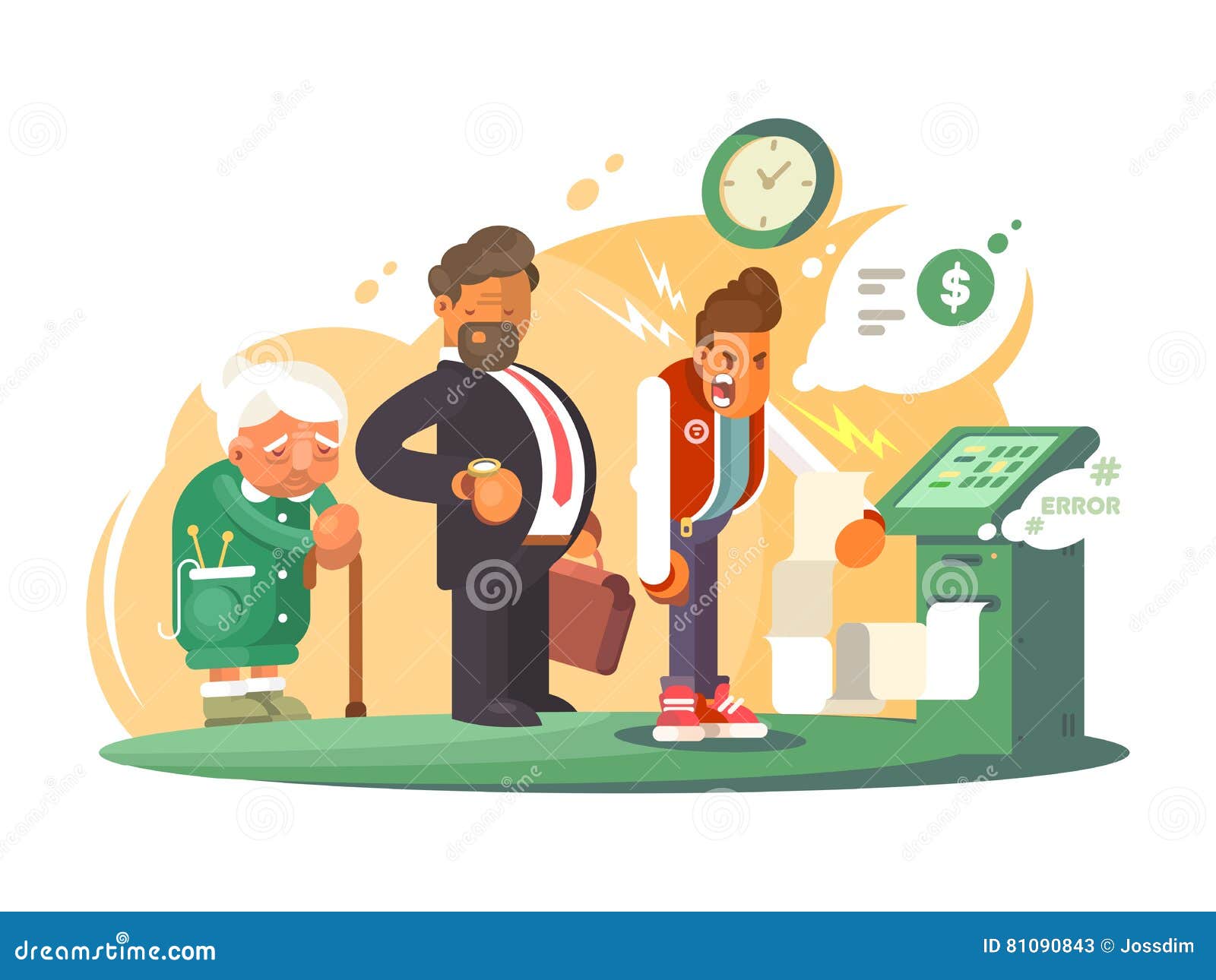 Bank Queue. People Standing In Row To Bank Worker, Clients Verifying ...