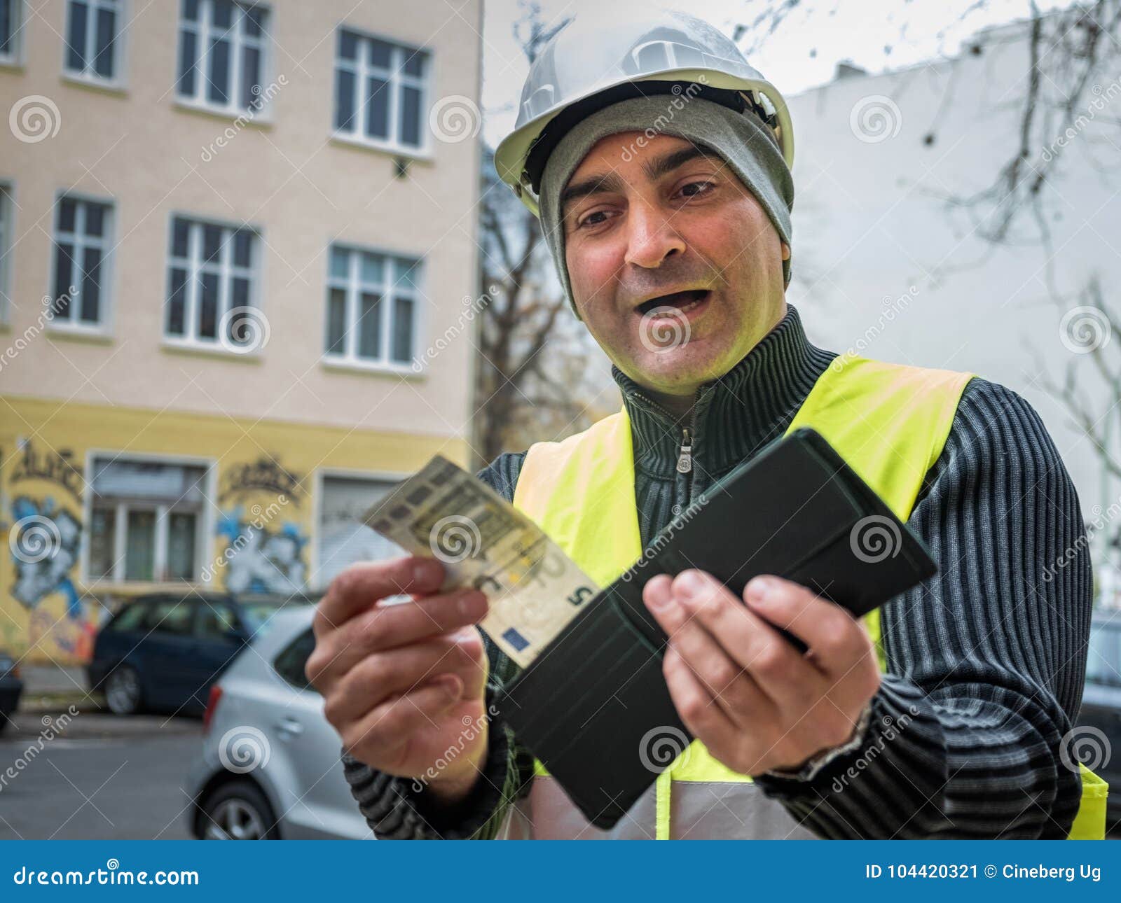 Bad Surprise: Construction Worker and His Empty Wallet Stock Image ...