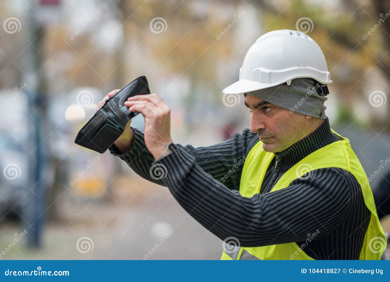 Bad Surprise: Poor Construction Worker and His Empty Wallet Stock Image ...