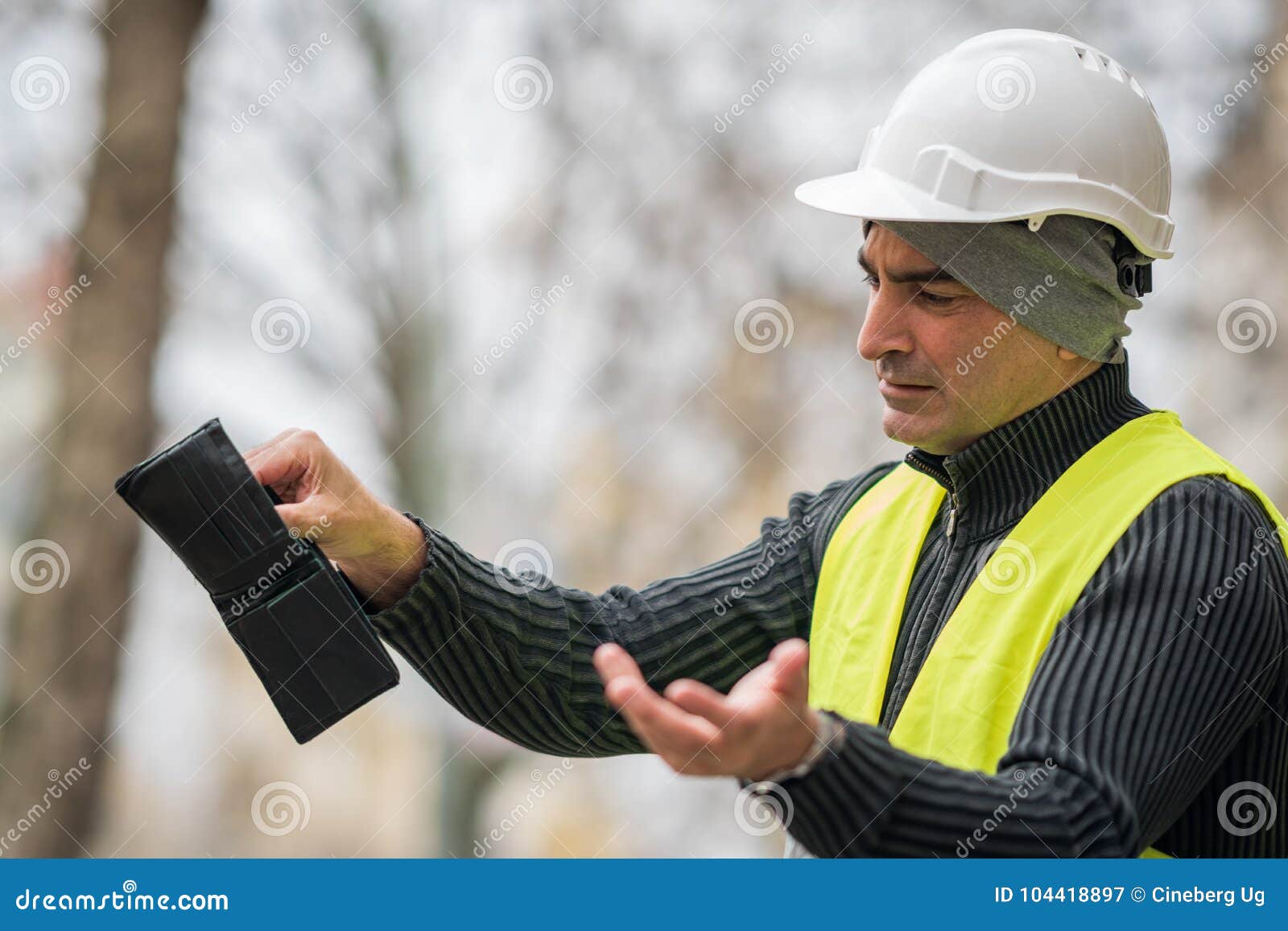 Bad Surprise: Poor Construction Worker and His Empty Wallet Stock Image ...