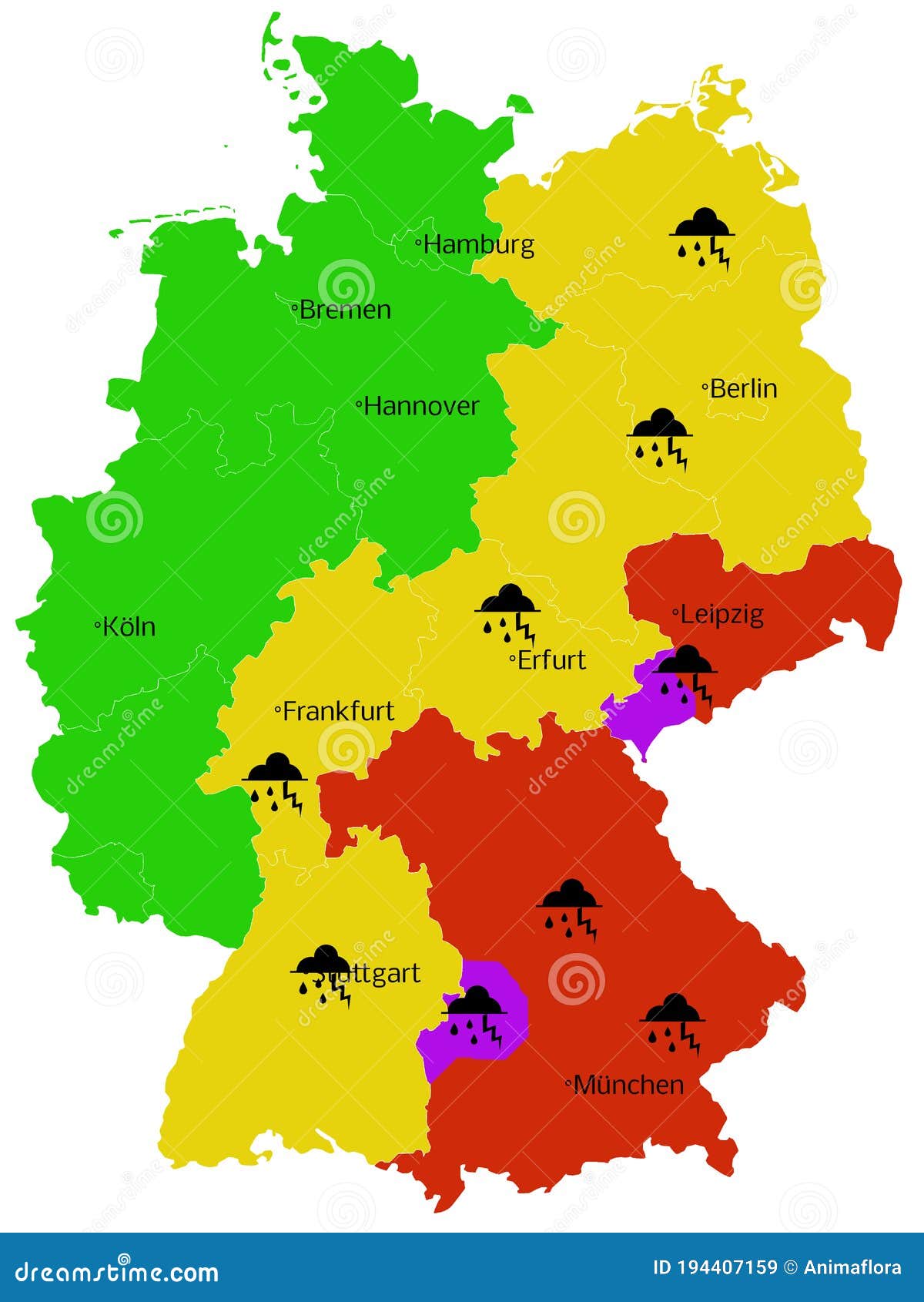Map Of Germany With Weather Symbols Vector Illustration | CartoonDealer ...
