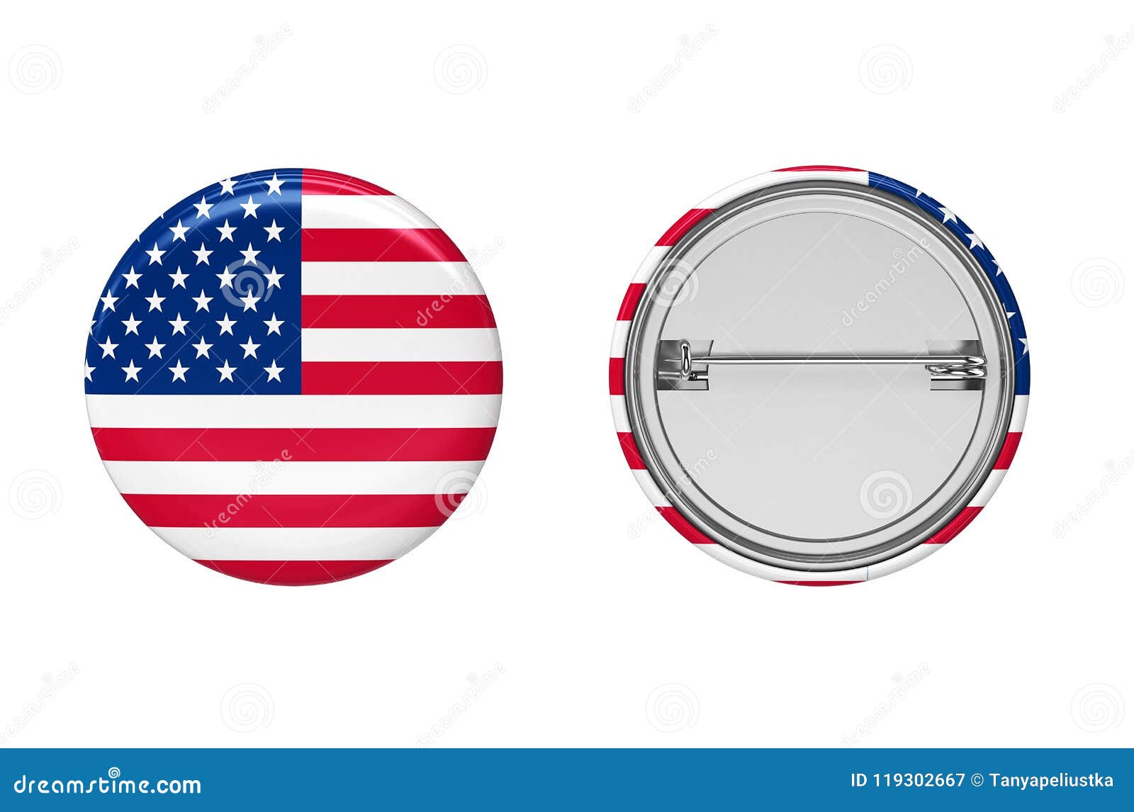 Badge. American Flag Pin Button Front and Back View . 3D Illustration ...