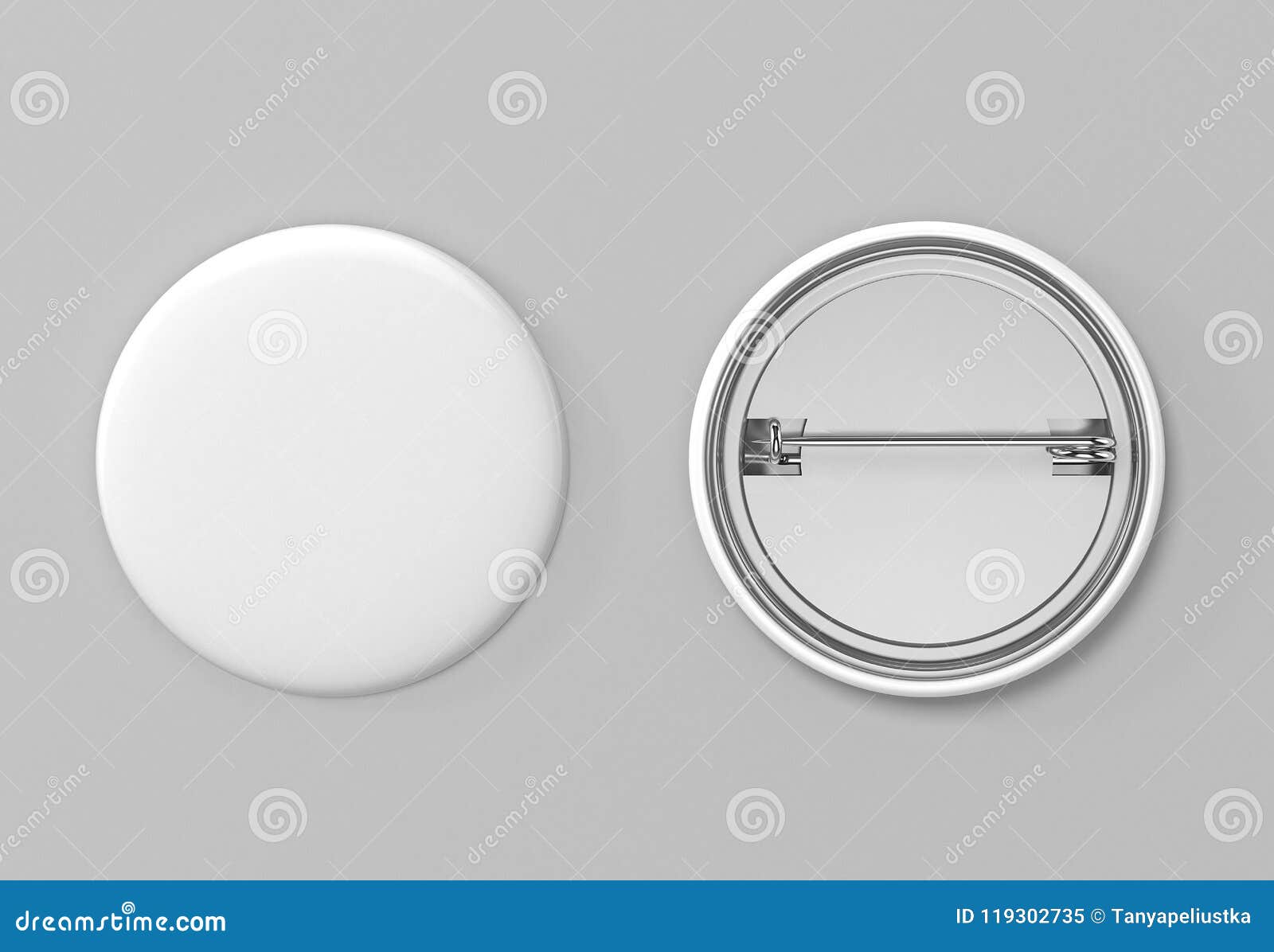 Badge. Blank White Pin Button Front and Back View . 3D Illustration ...