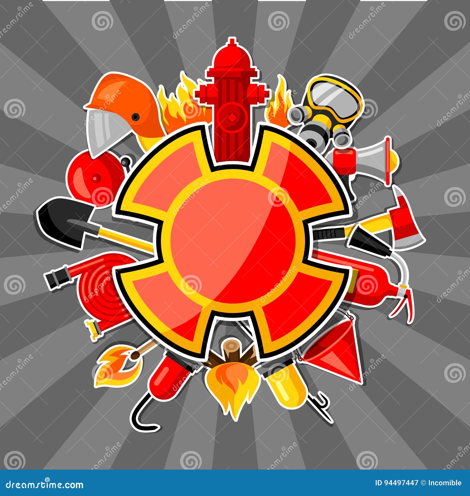Badge With Firefighting Sticker Items. Fire Protection Equipment ...
