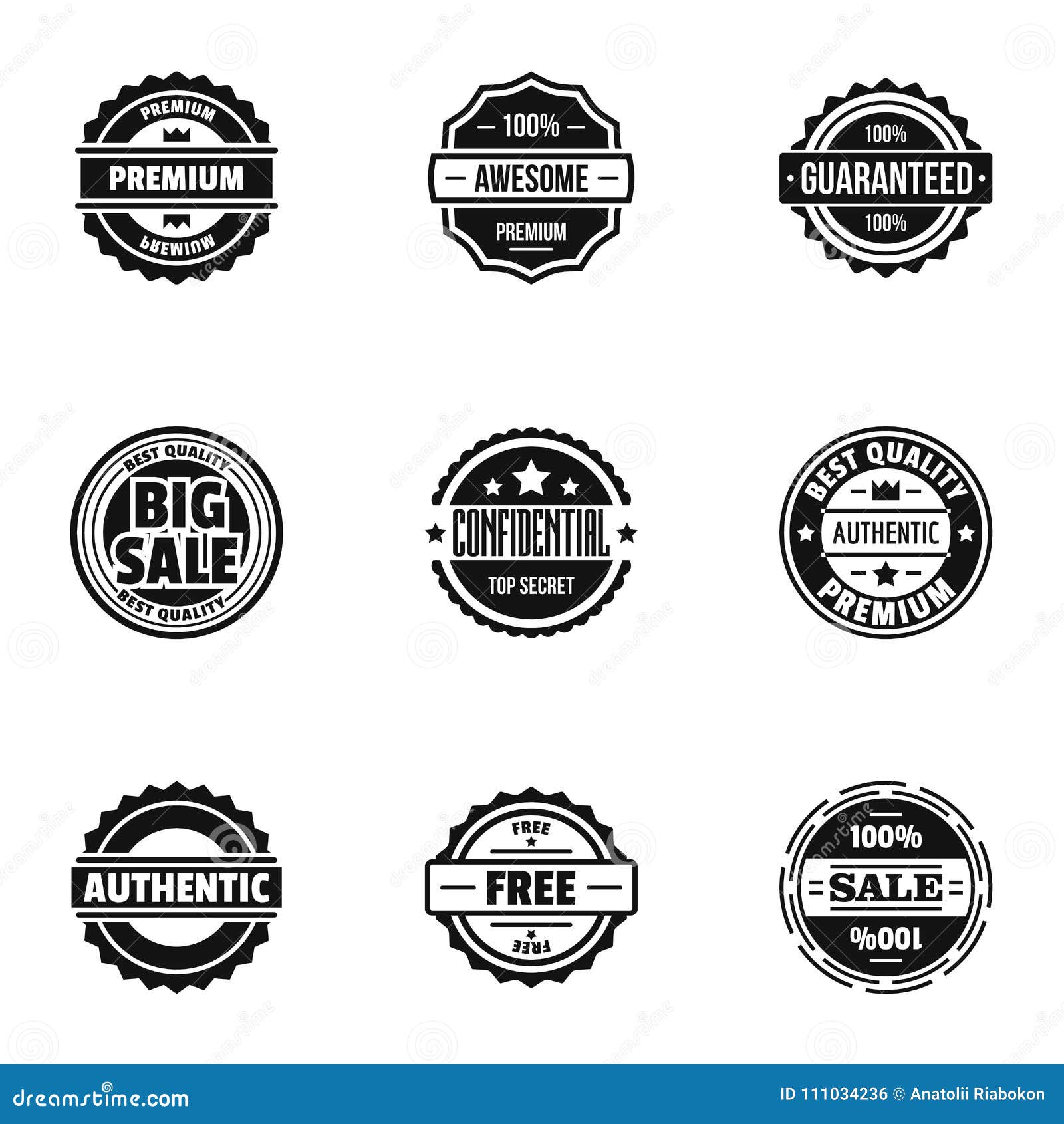 Badge Icons Set, Simple Style Stock Vector - Illustration of black ...