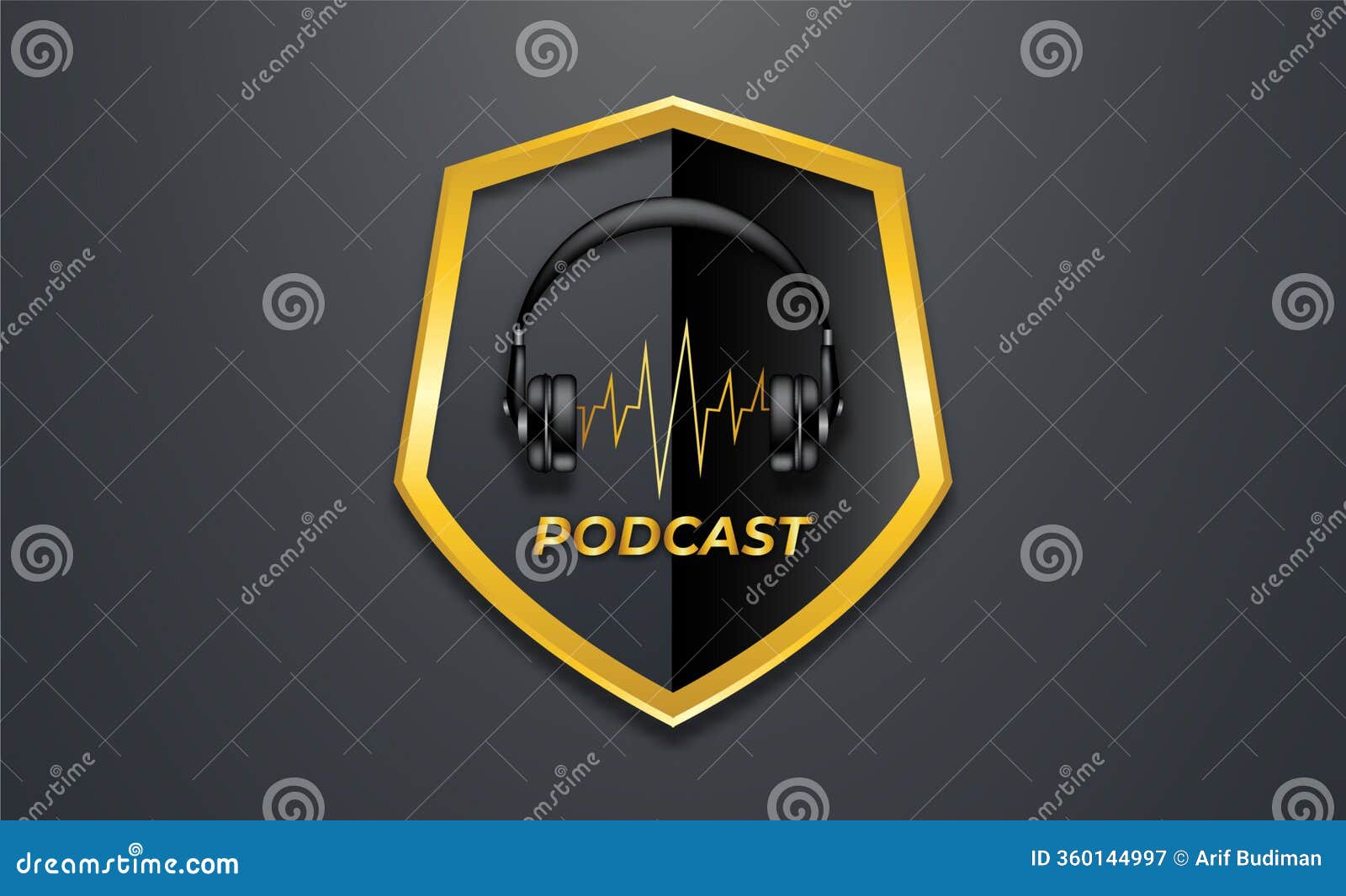 Podcast Logo on the Golden Shield Black Background Stock Illustration ...