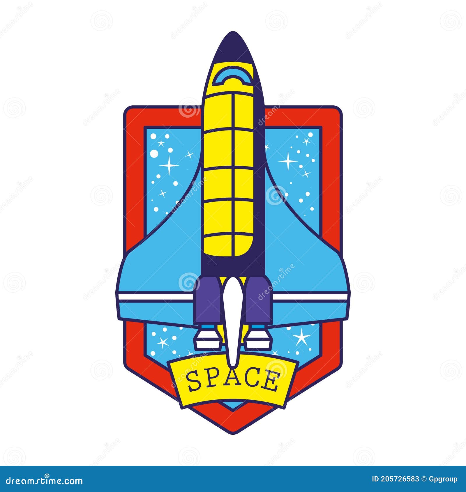 Badge with One Rocket in it and Space Lettering Stock Vector ...