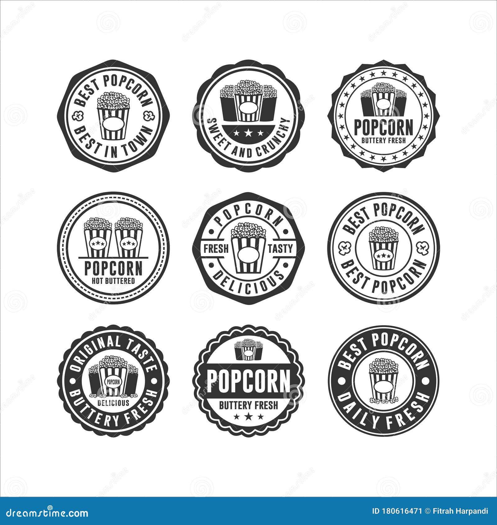 Badge Stamp Popcorn Design Collection Stock Vector - Illustration of ...