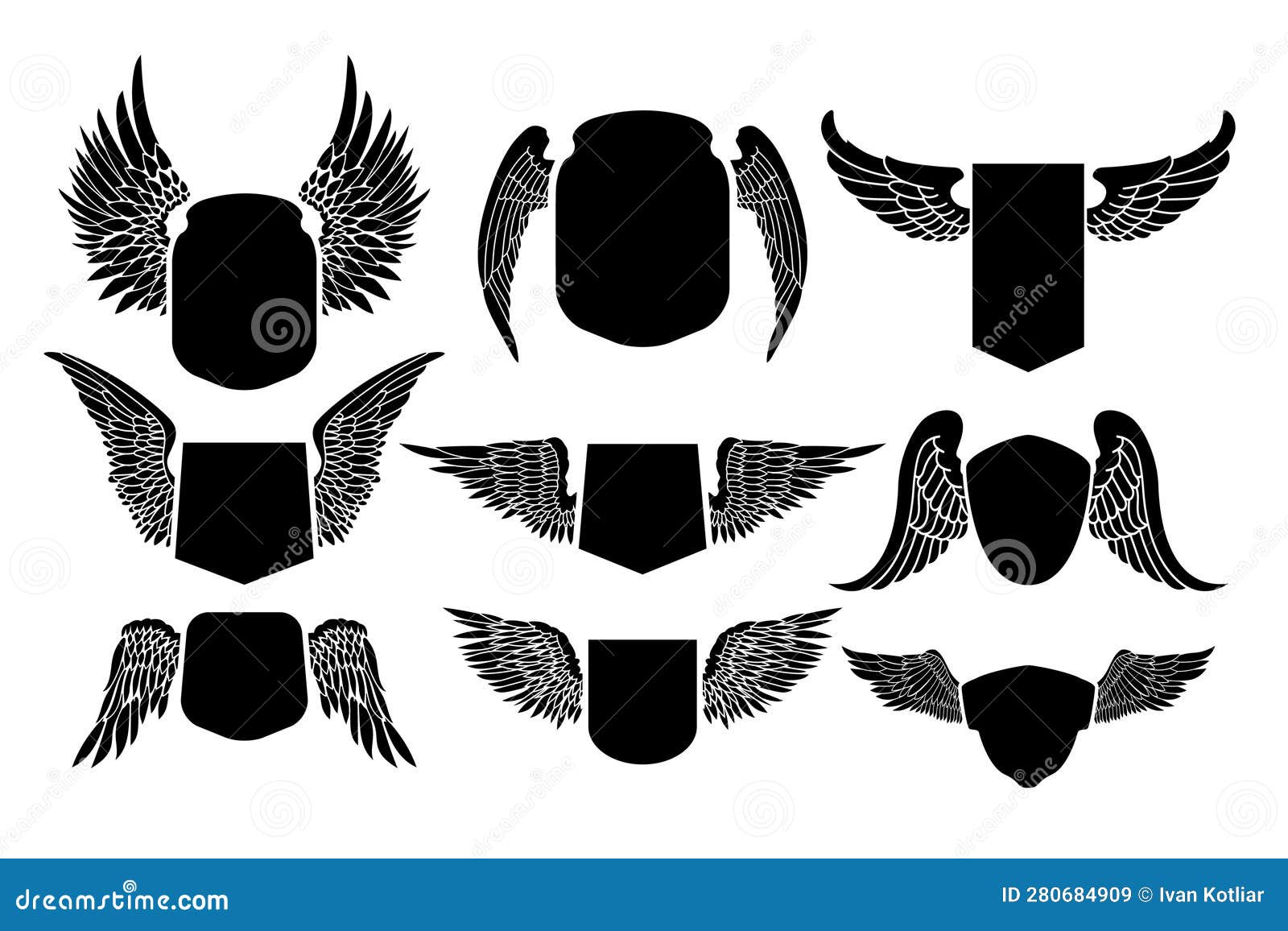 Badge with Wings. Emblem with Angel Wings Stock Vector - Illustration ...