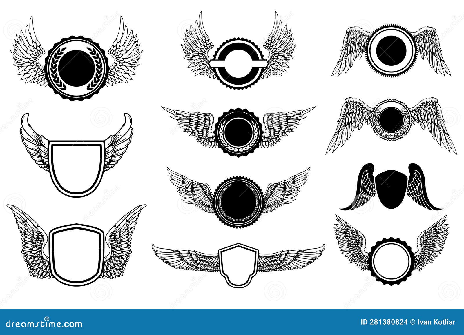 Badge with Wings. Emblem with Angel Wings Stock Illustration ...