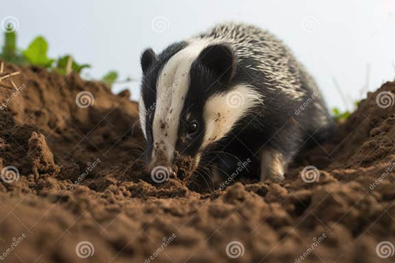 A Badger Digging a Burrow in the Dirt Stock Photo - Image of burrow ...