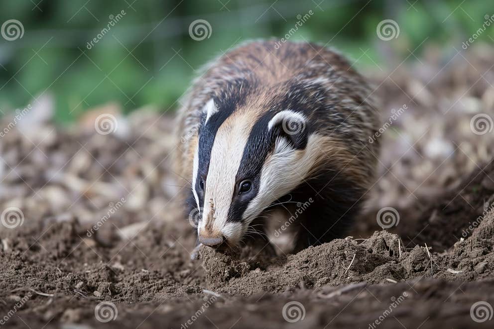 Badger Digging, Kicking Dirt Towards the Camera Stock Image - Image of ...
