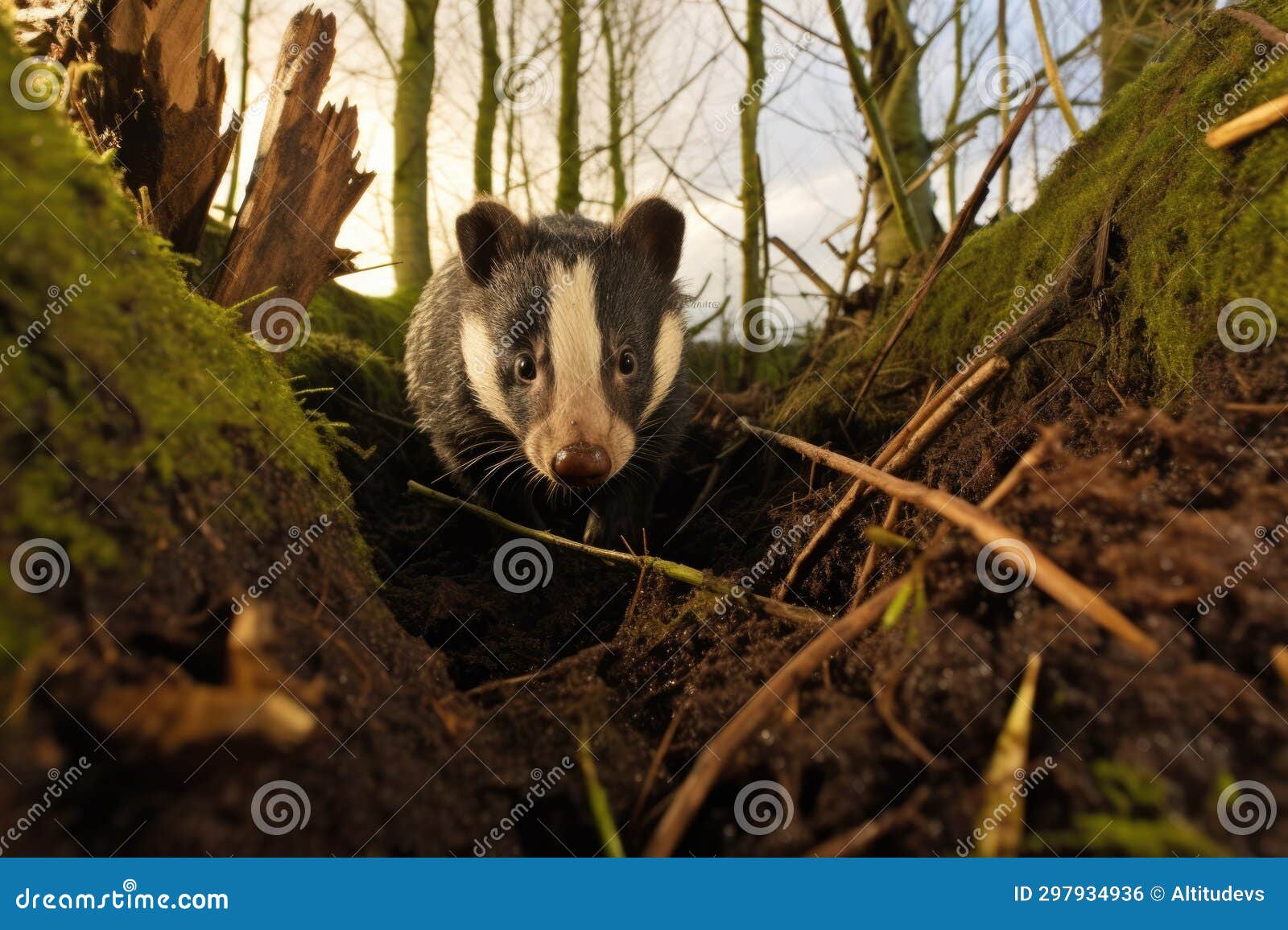 Badger digging in woods stock photo. Image of digging - 297934936