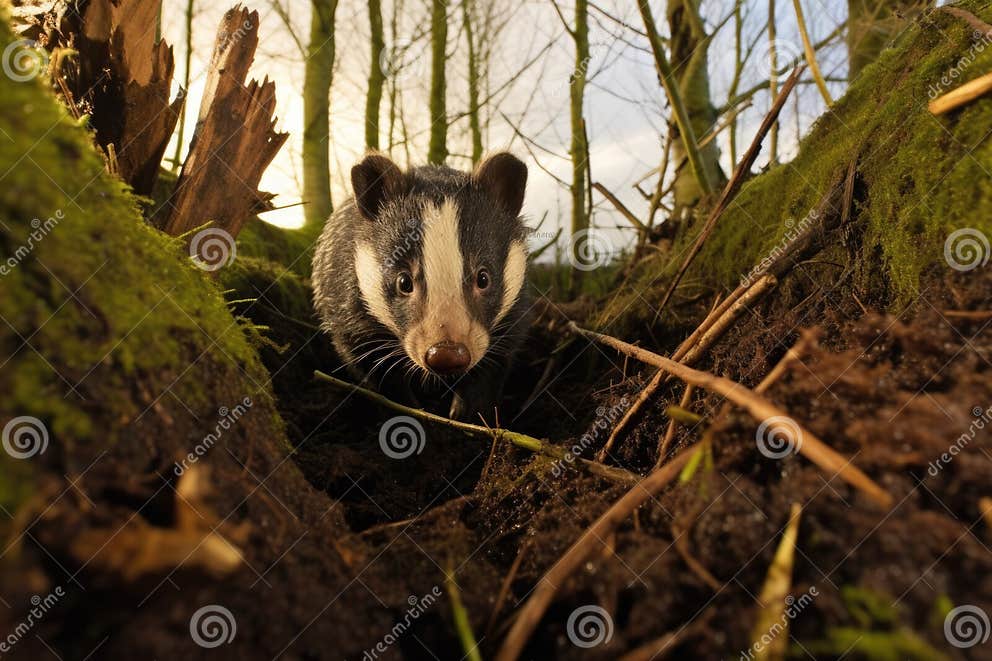 Badger digging in woods stock photo. Image of digging - 297934936