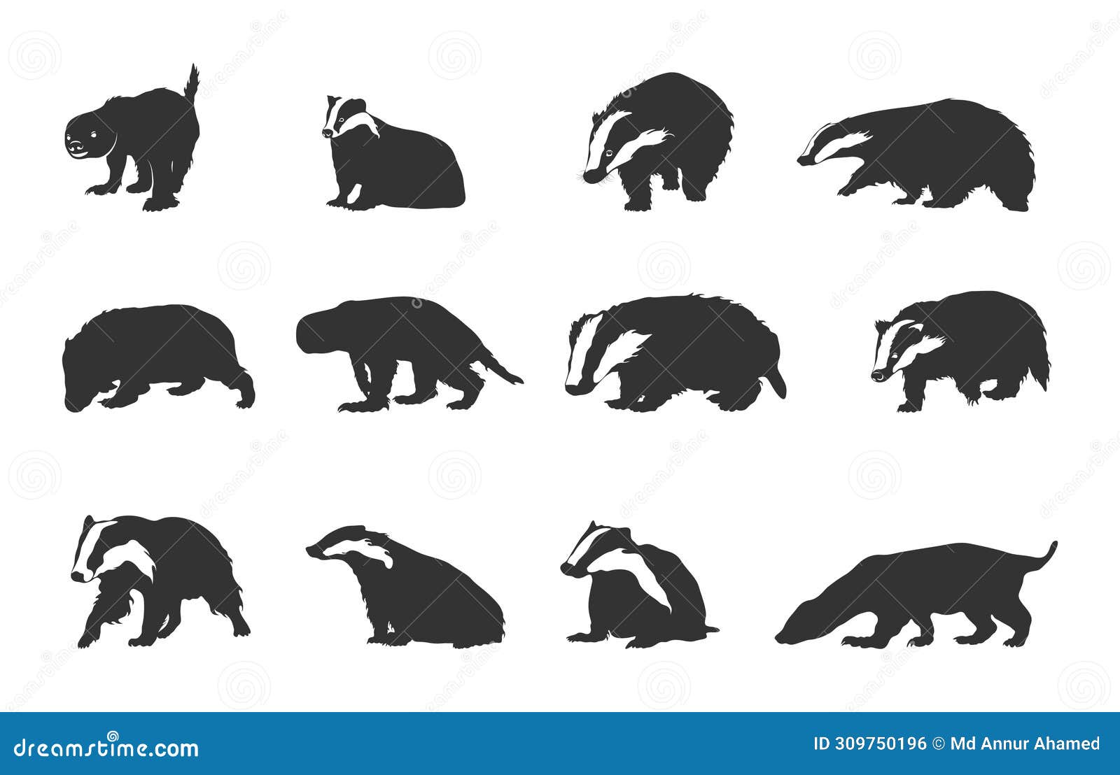 Badger Silhouettes, Badger Clipart Silhouette, Badger Vector Set Stock ...