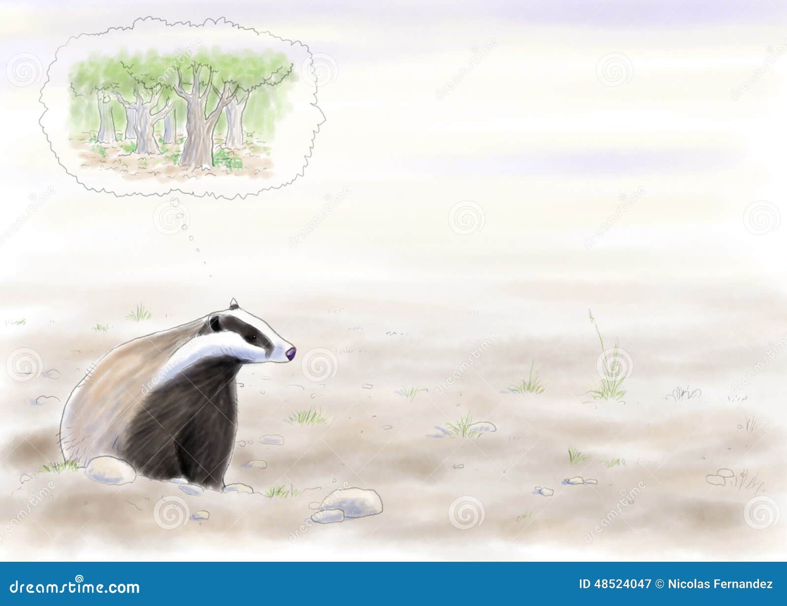 Badger Thinking about the Forest Cleared Stock Illustration ...