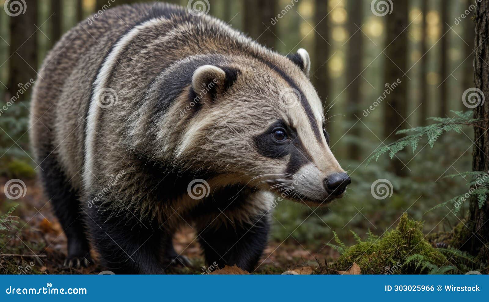 A Badger Walking Along a Forest Path through the Woods at Night Stock ...