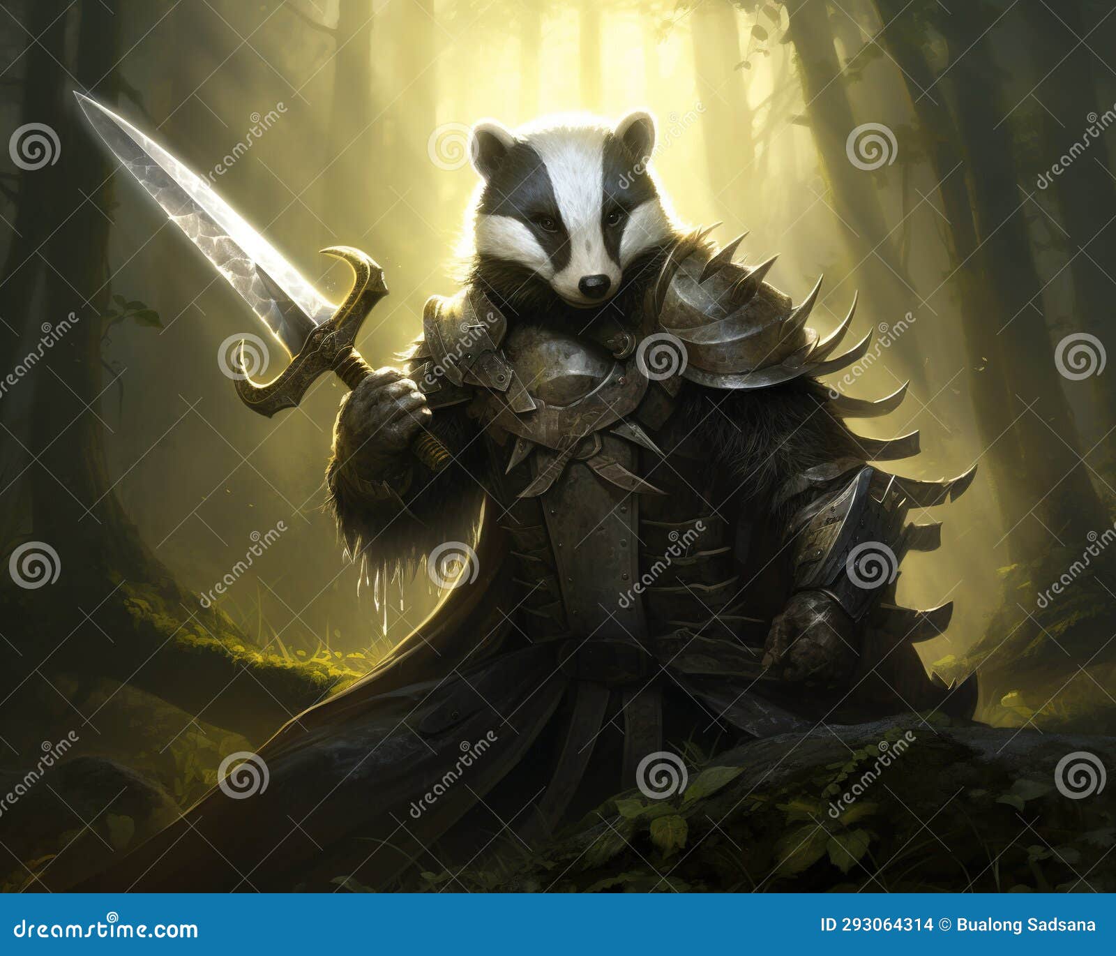 The Badger Warrior Has an Epic Sword. Stock Illustration - Illustration ...
