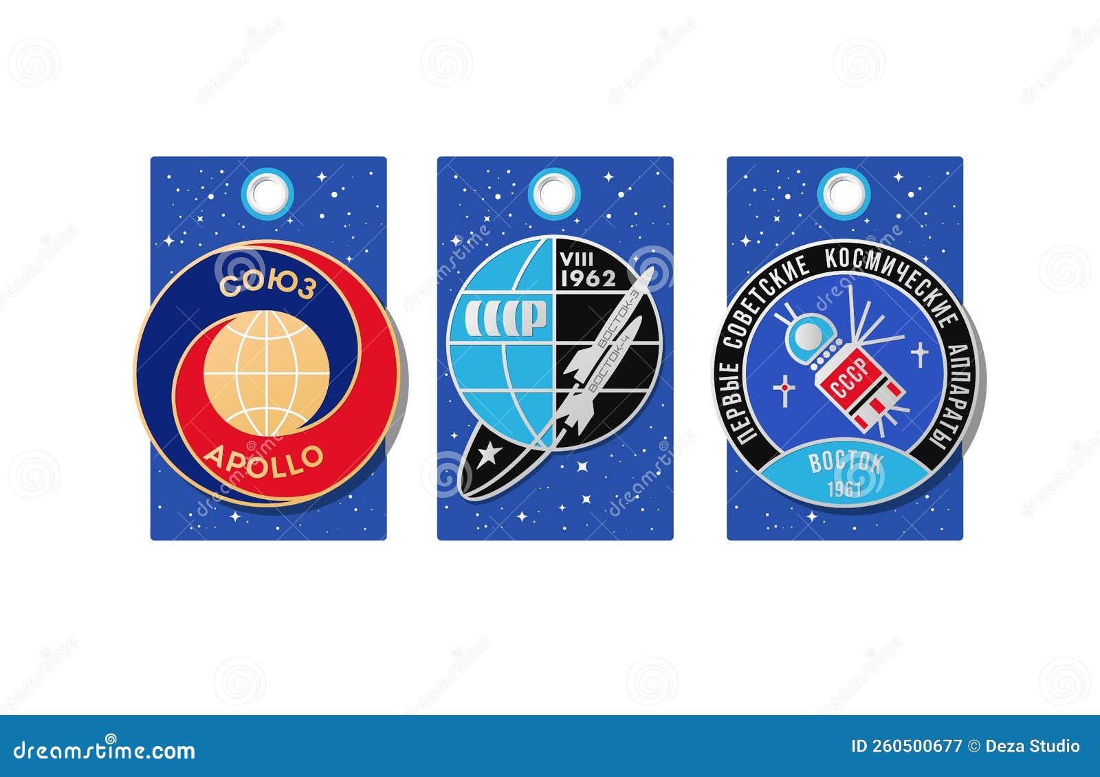 Space Badges With Astronaut Helmet, Rocket Launch And Moon. Set Of ...