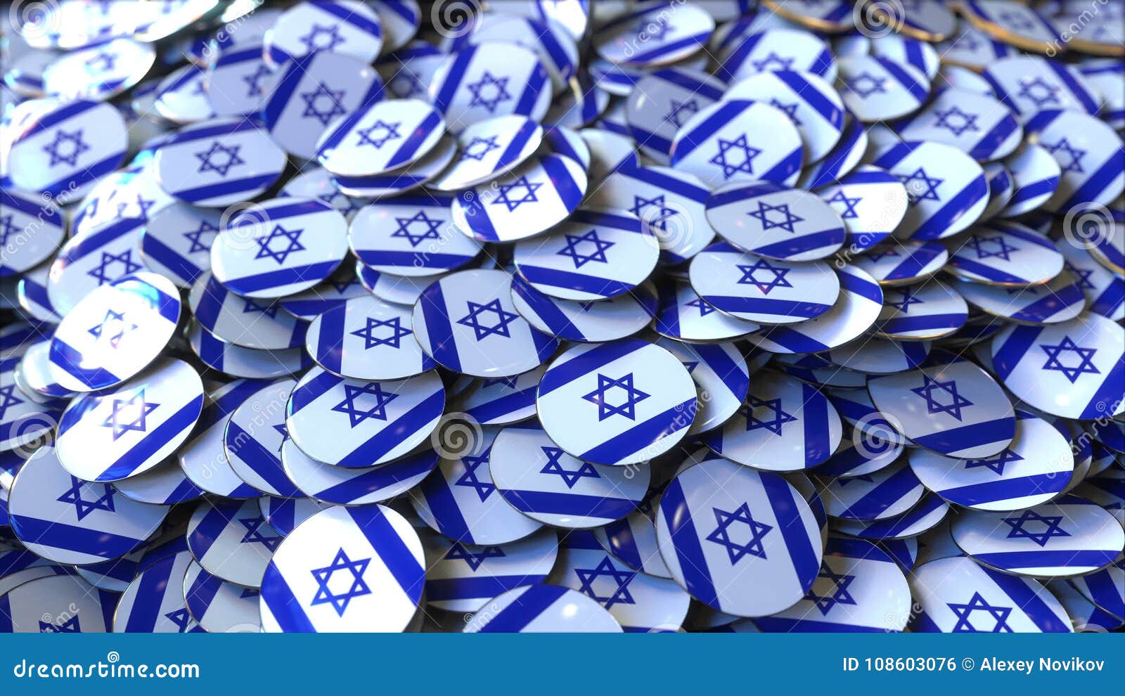 Pile of Badges Featuring Flags of Israel, 3D Rendering Stock ...