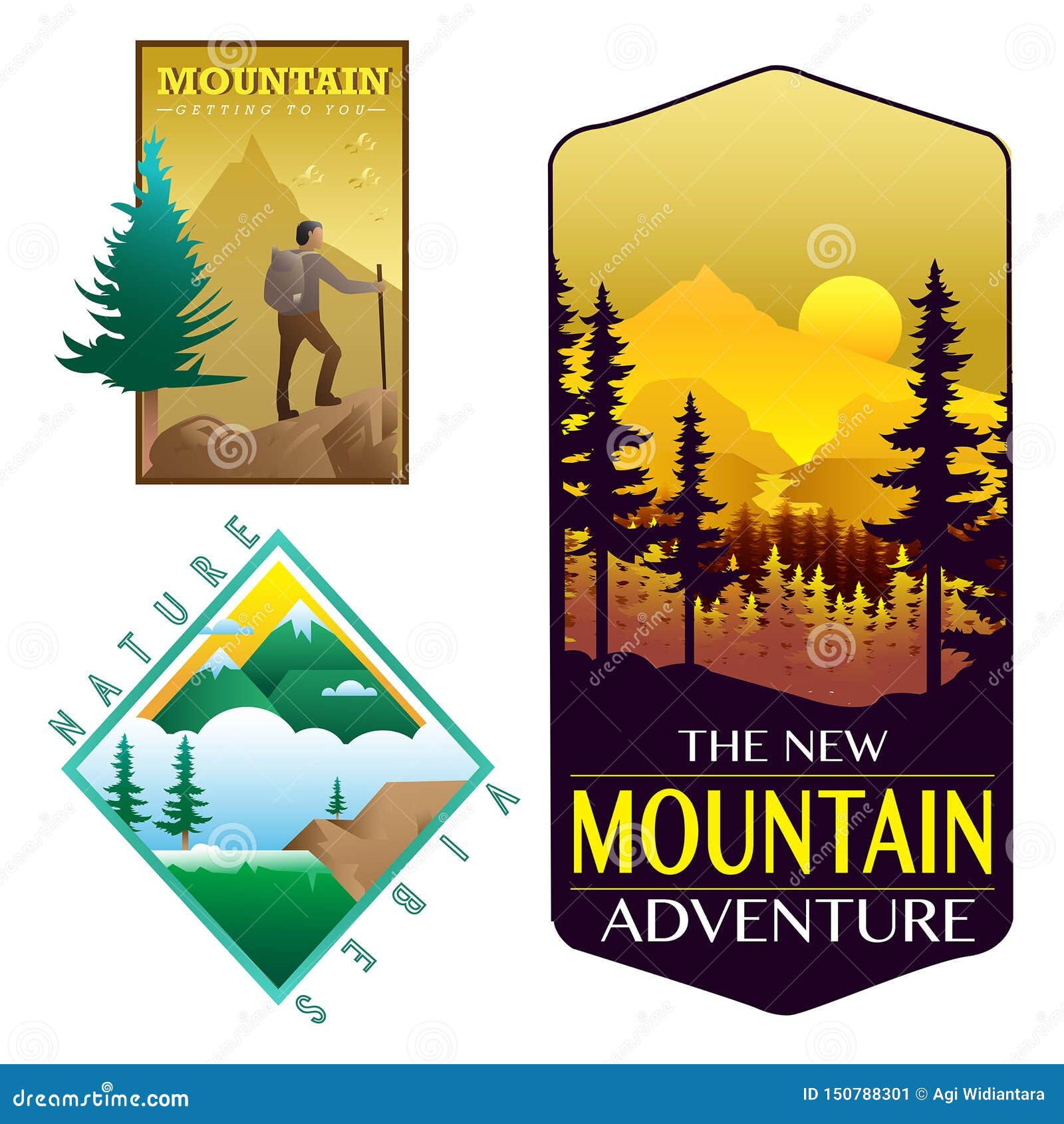 Badges Landscape Nature Mountain Forest Design Stock Vector ...