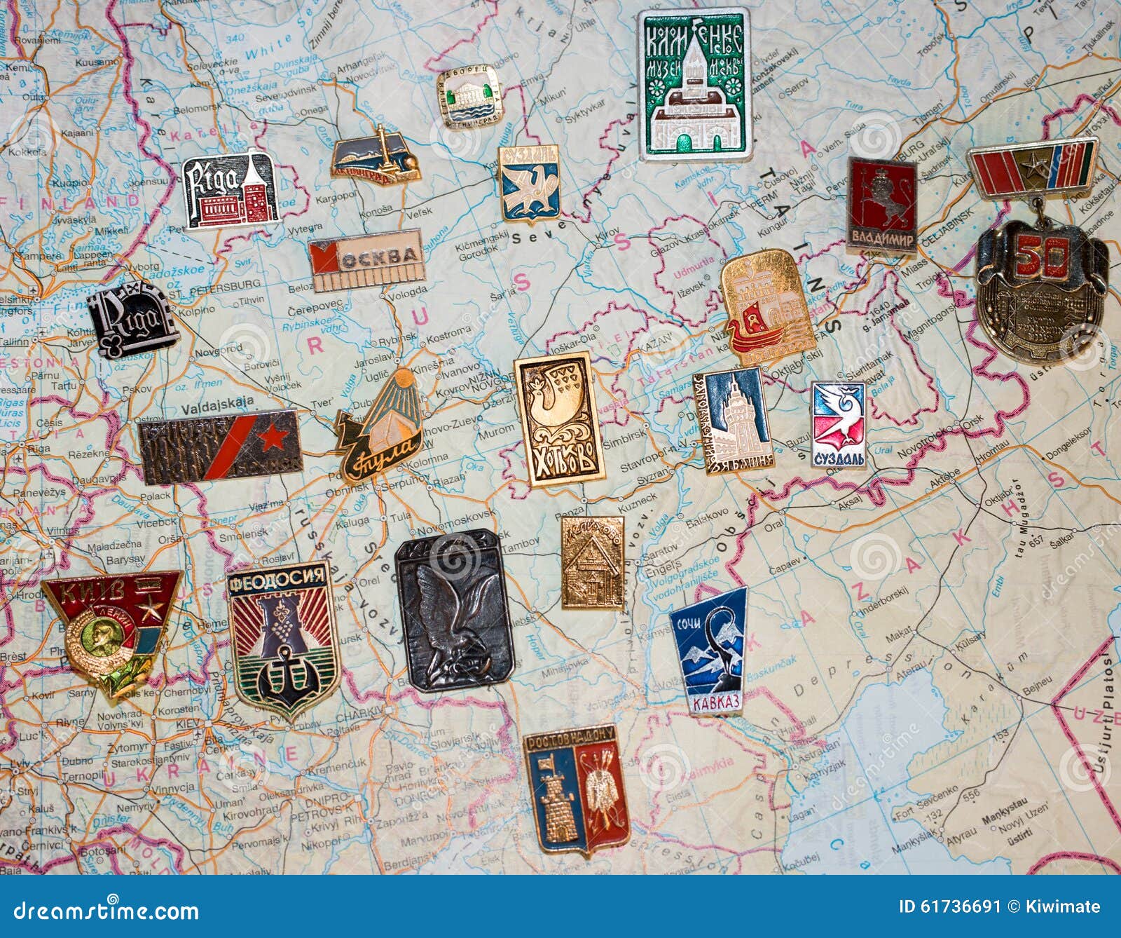 Badges of the Soviet Cities on a Map Stock Image - Image of places ...