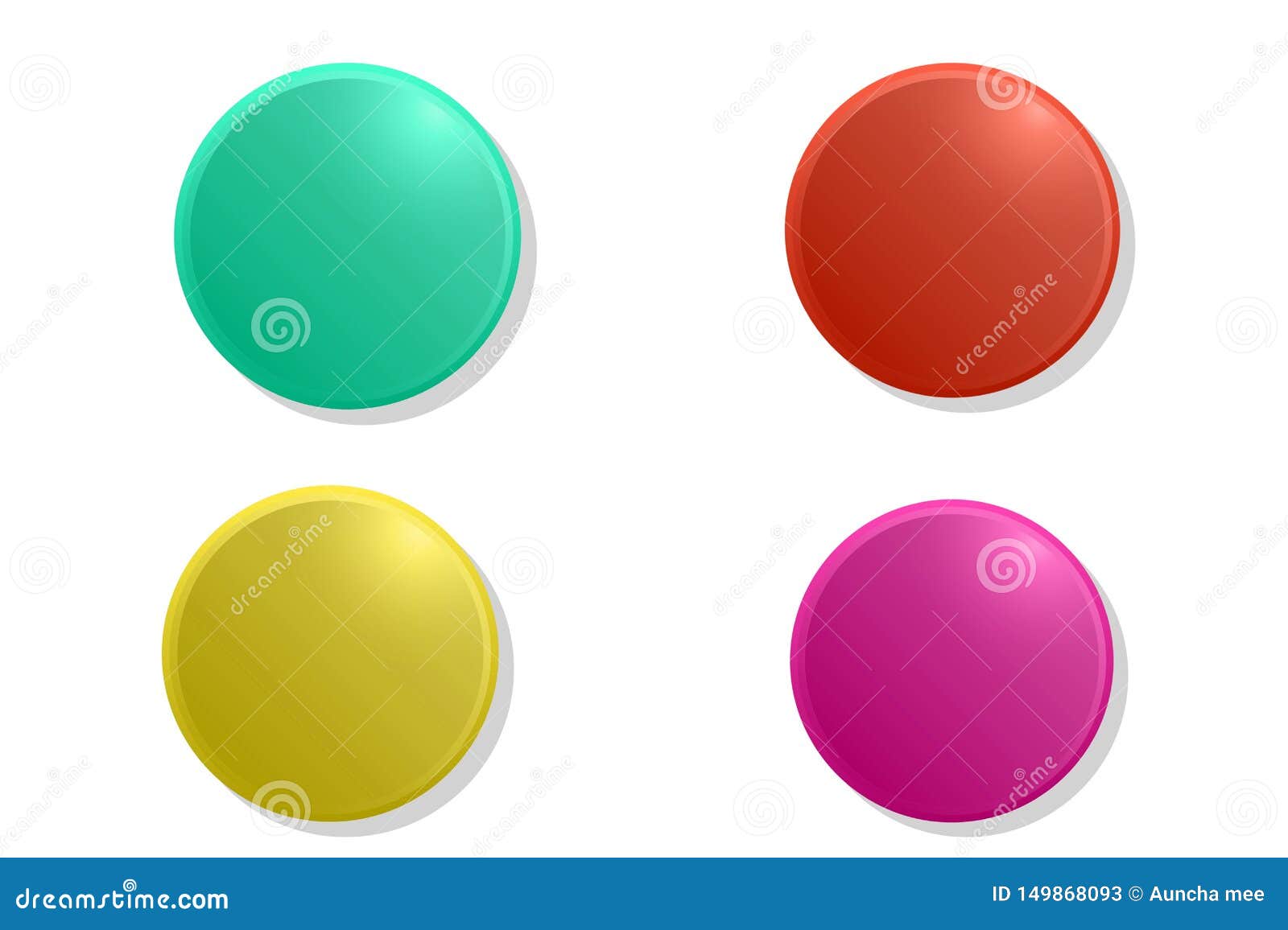 Badges or Web Buttons. Four Different Plastic Pins Emblems Icon on ...