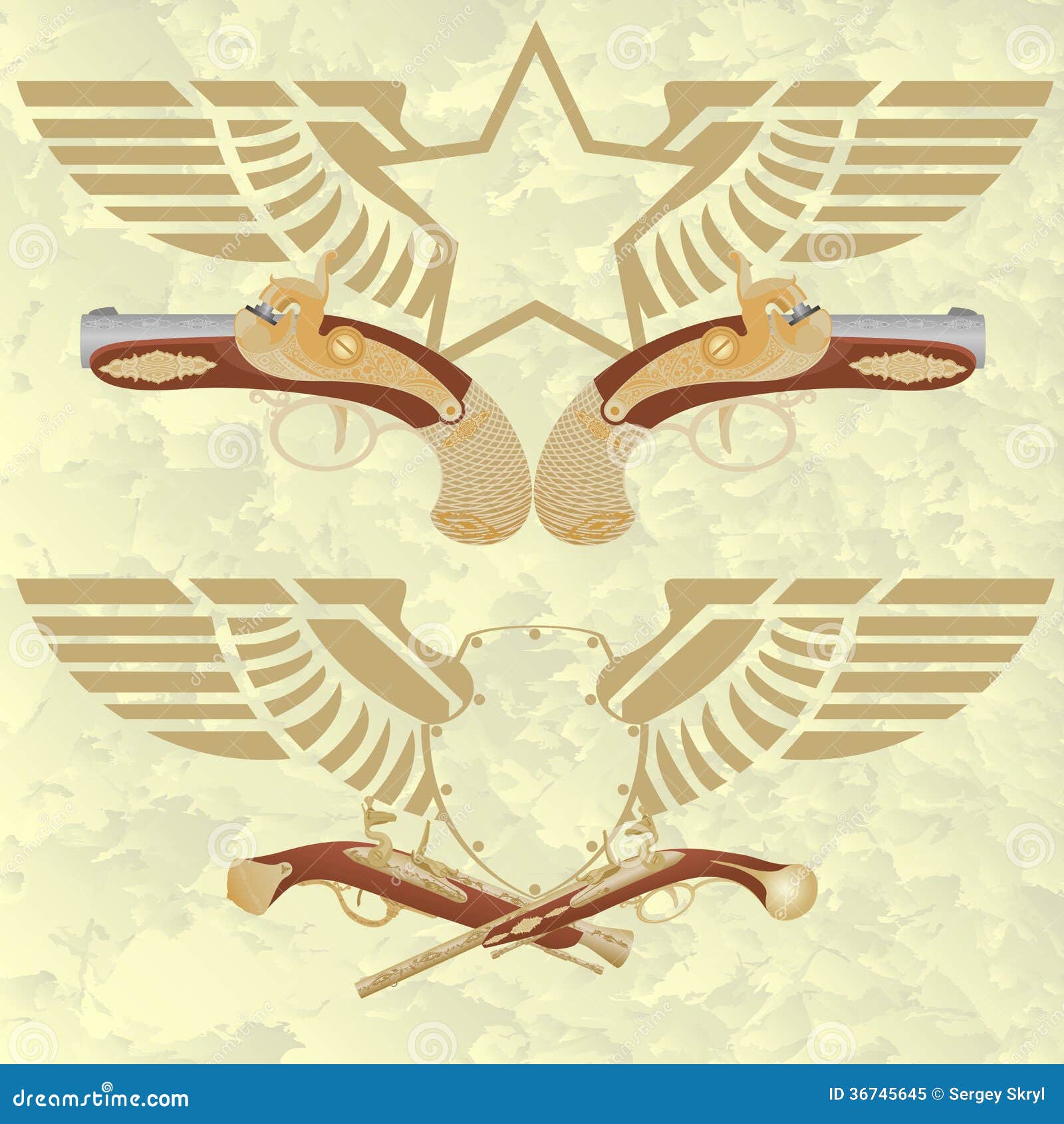 Badges with Wings and Ancient Weapons Stock Vector - Illustration of ...