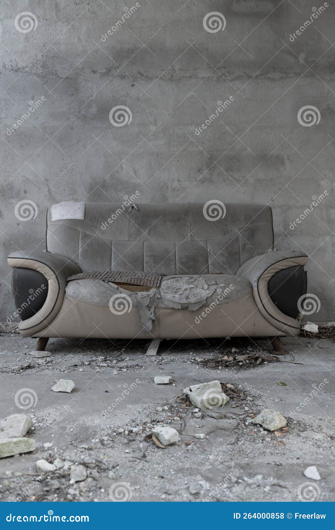 A Badly Damaged Sofa at Vertical Composition Stock Photo - Image of ...
