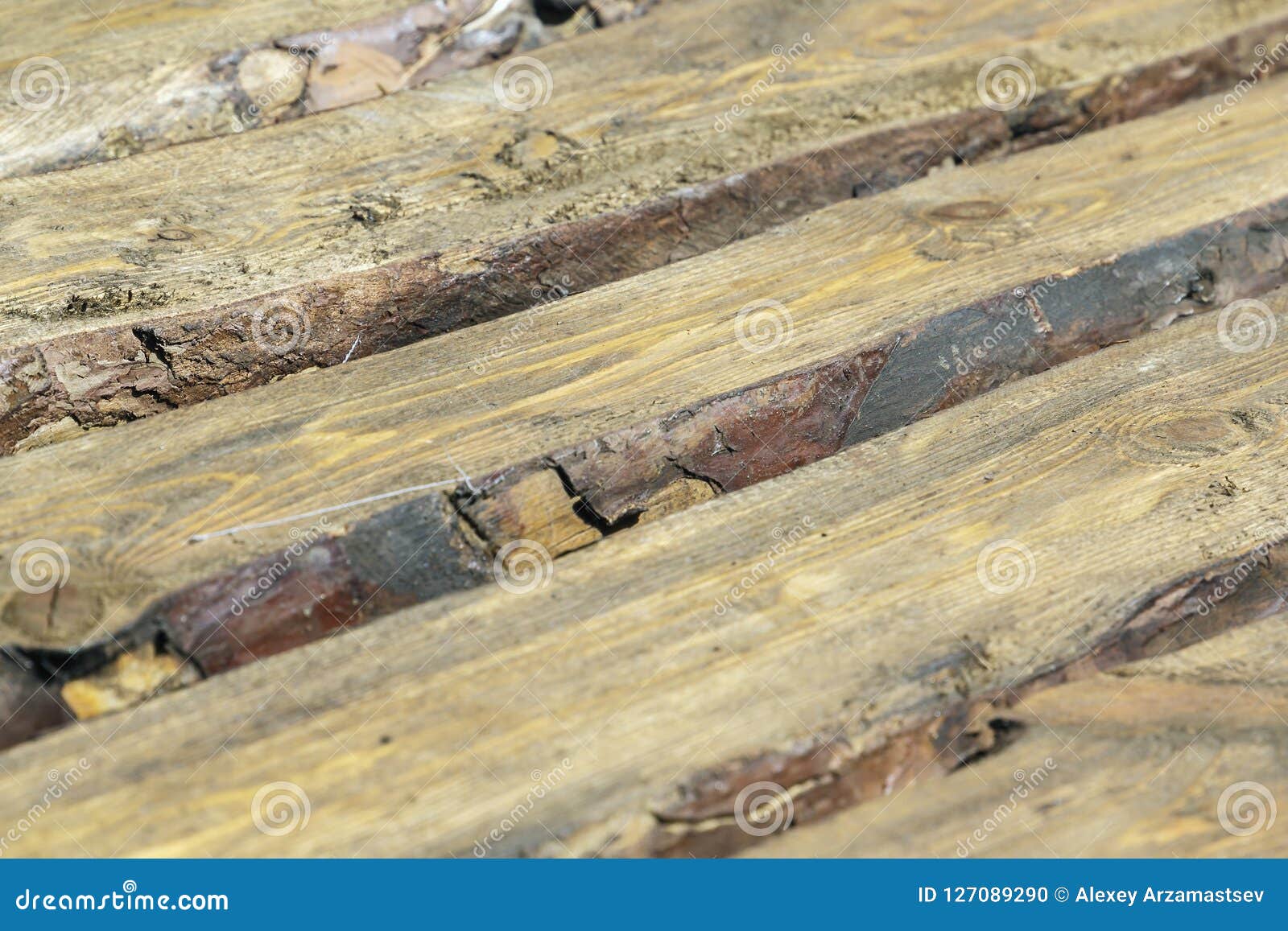Badly Processed Boards with Bark. Rough Wooden Texture Stock Photo ...