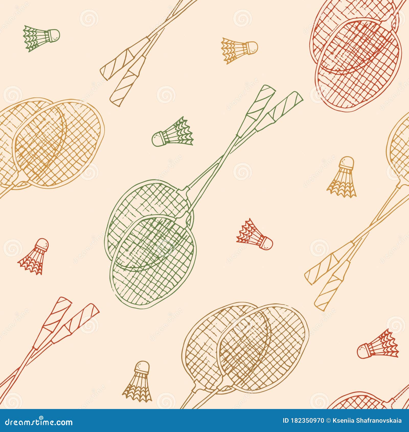 Badminton Accessories: Racket and Shuttlecock, Vector Seamless Pattern ...