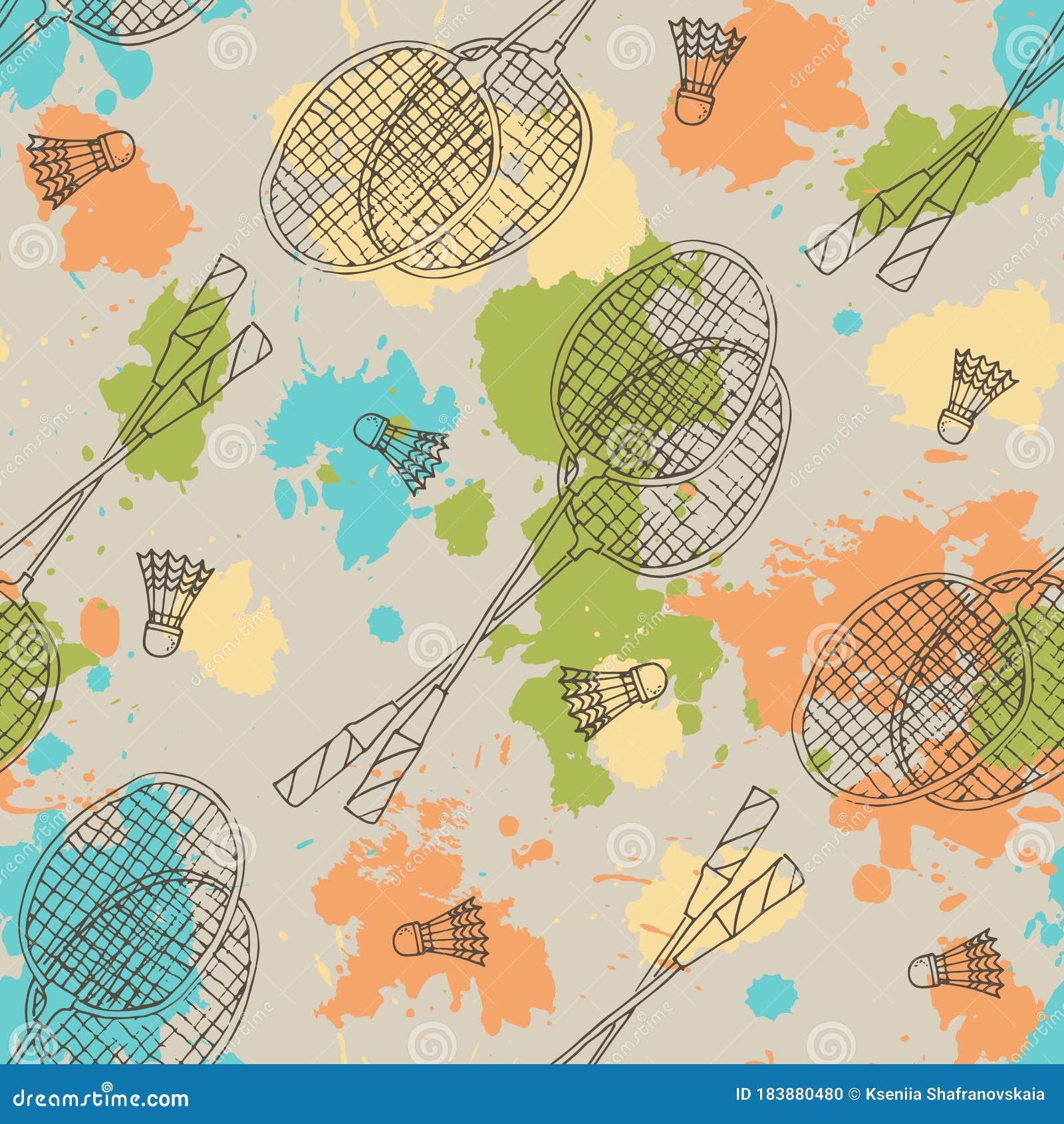 Badminton Accessories: Racket and Shuttlecock, Vector Seamless Pattern ...