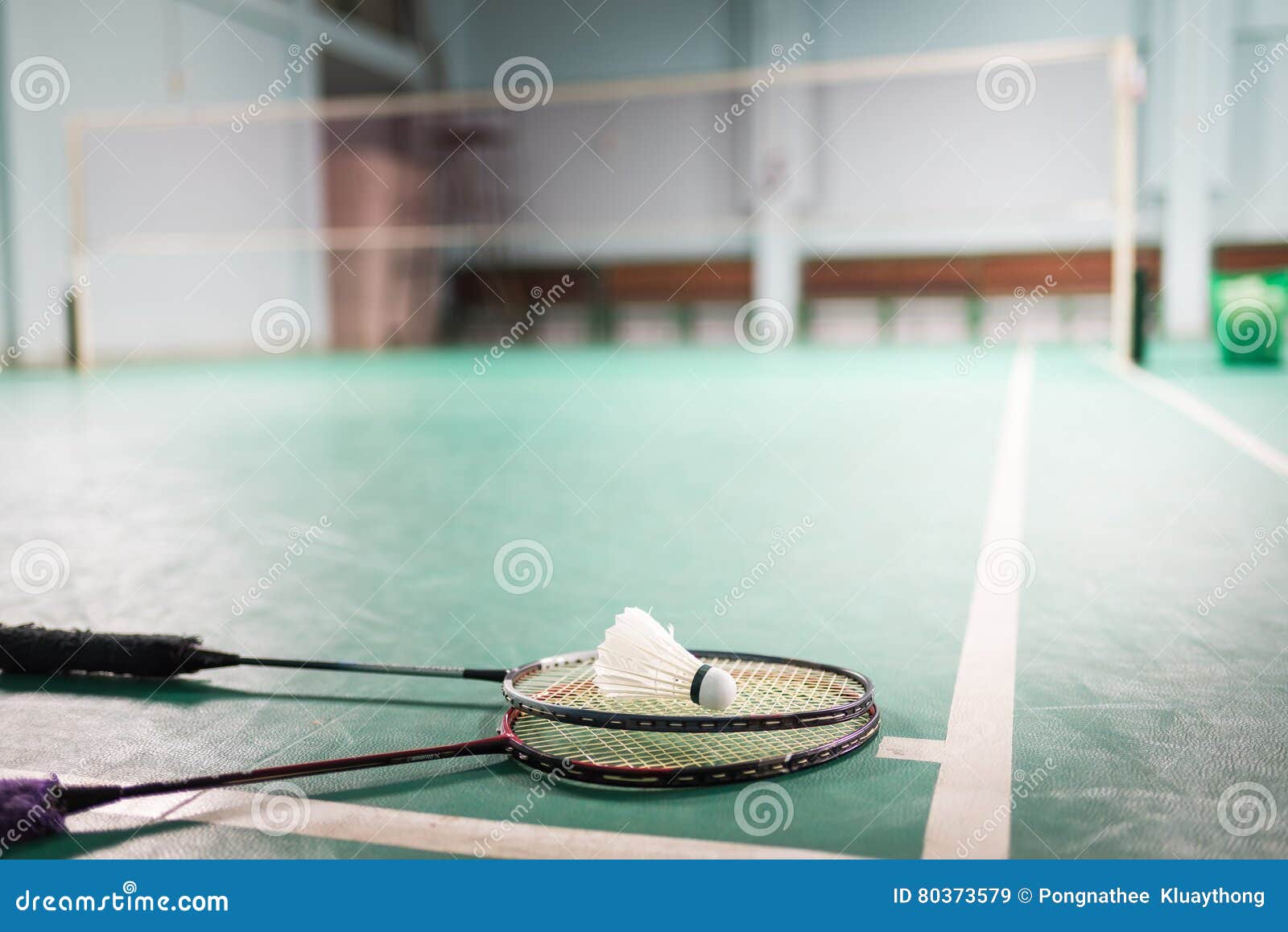 Badminton Ball Shuttlecock and Racket on Court Floor Stock Image ...
