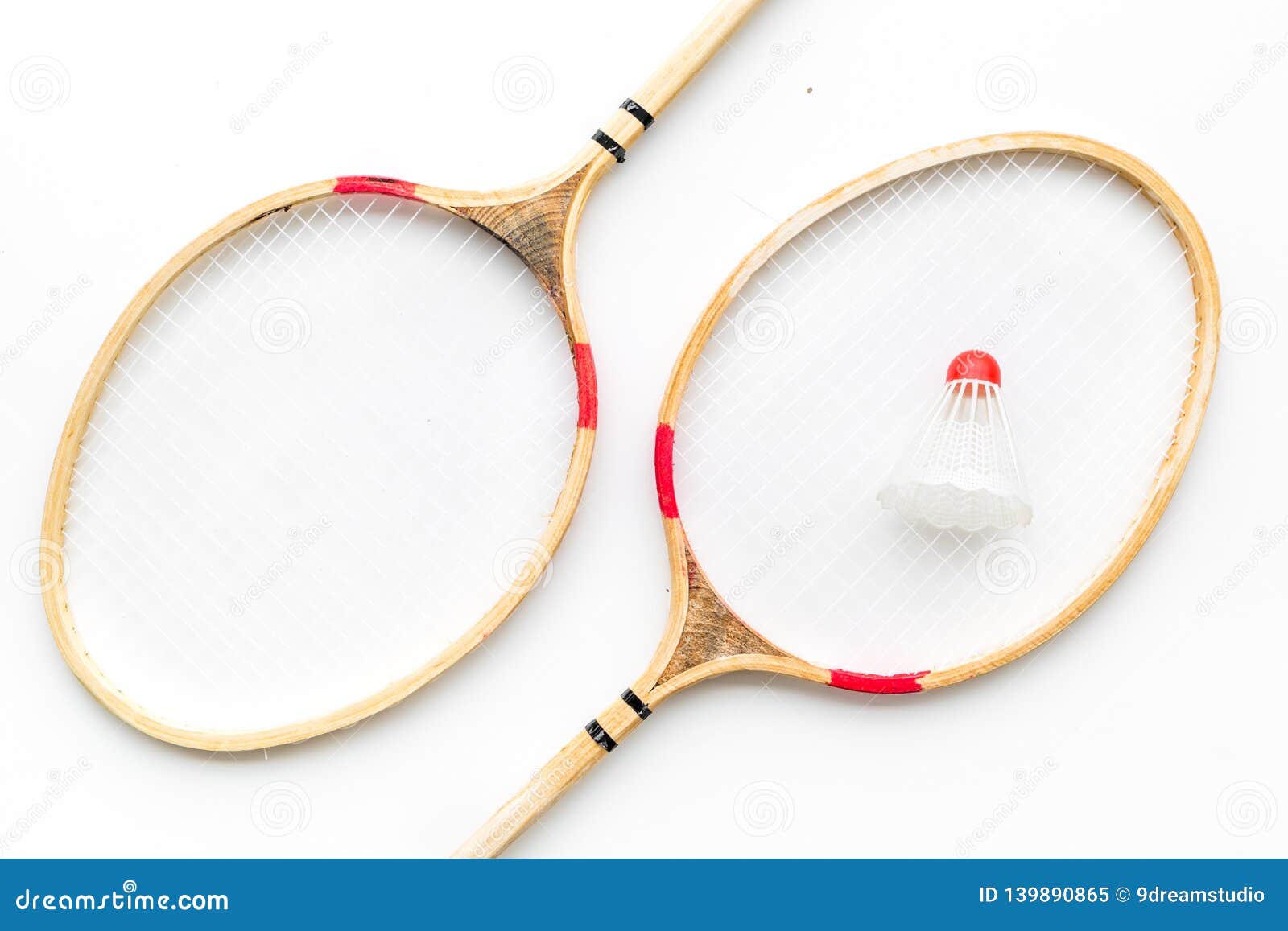 Badminton Concept. Badminton Rackets and Shuttlecock on White ...