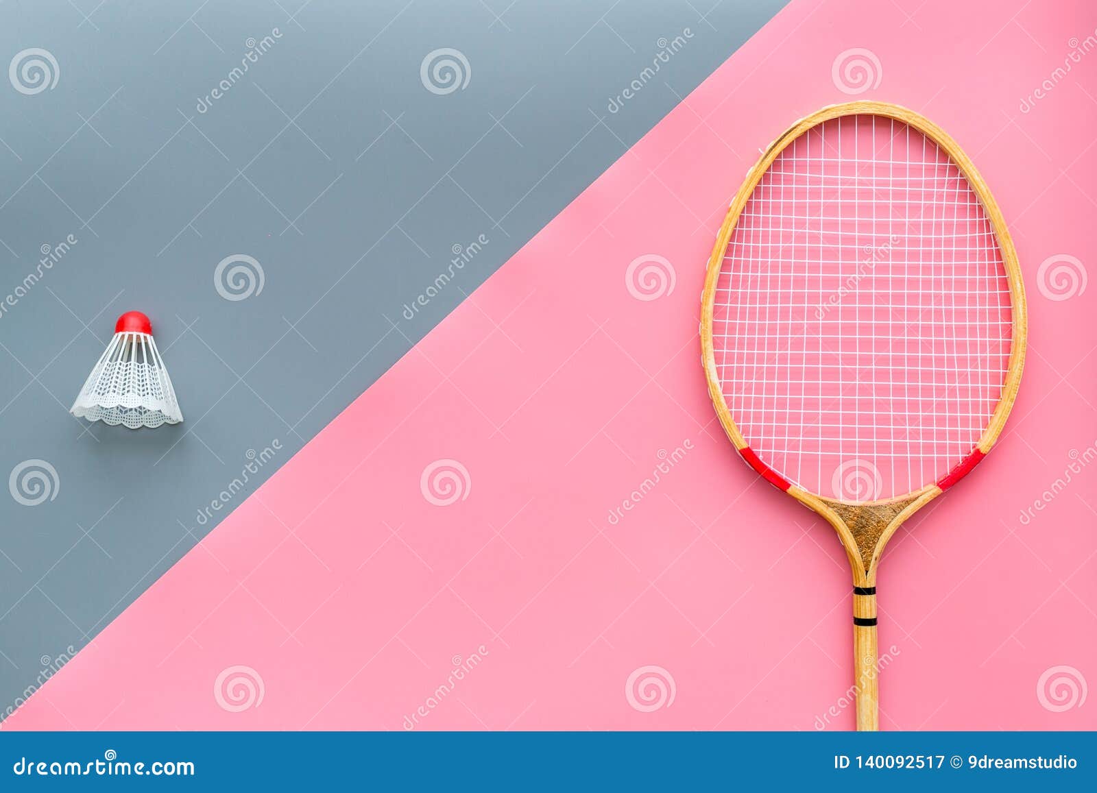 Badminton Equipment. Badminton Racket and Shuttlecock on Pink and Grey ...