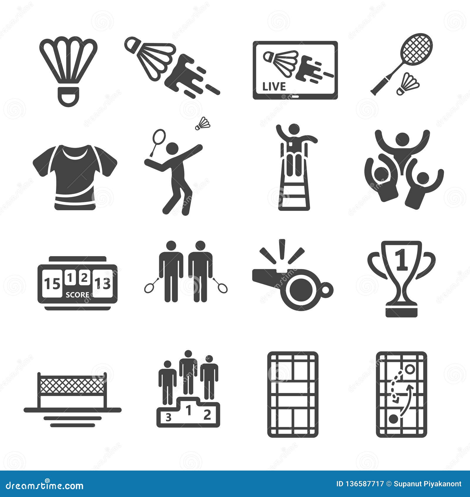 Badminton icon set stock vector. Illustration of competition - 136587717