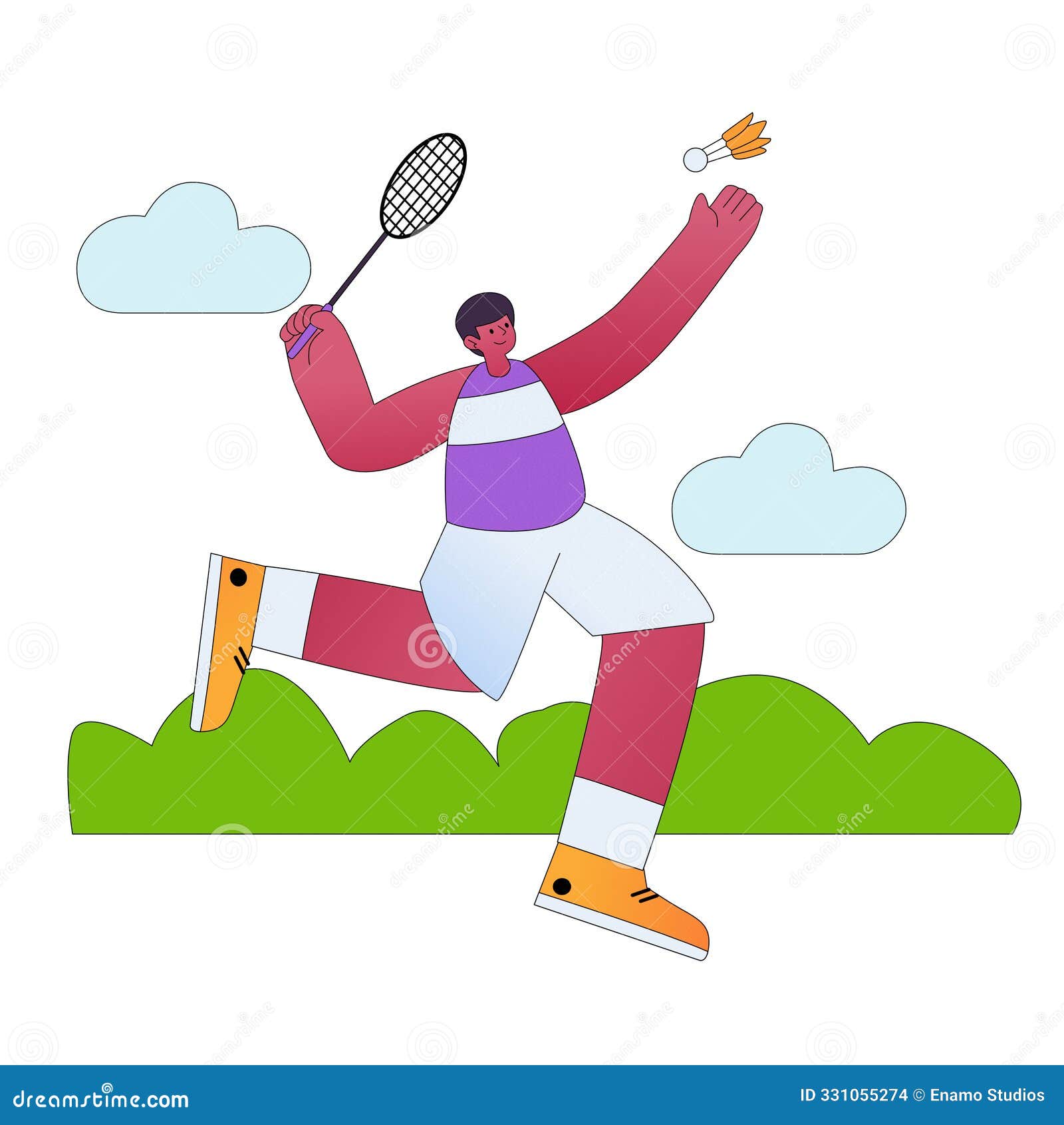 Badminton Player Smashing Shuttlecock Flat Illustration Stock ...