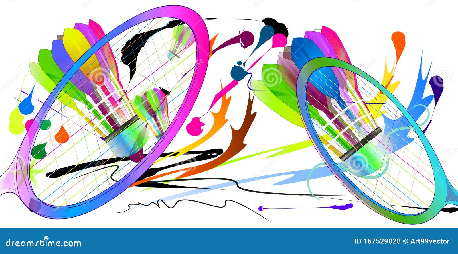 Badminton Racket Action Colourful and Brush Strokes Style Stock ...