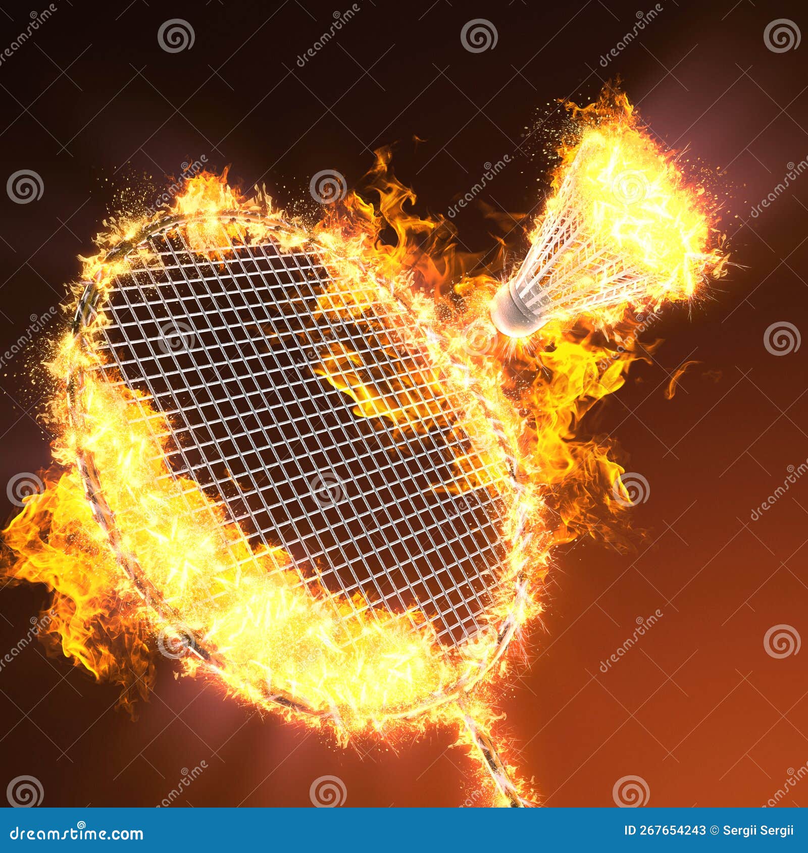 Badminton racket in fire stock illustration. Illustration of court ...