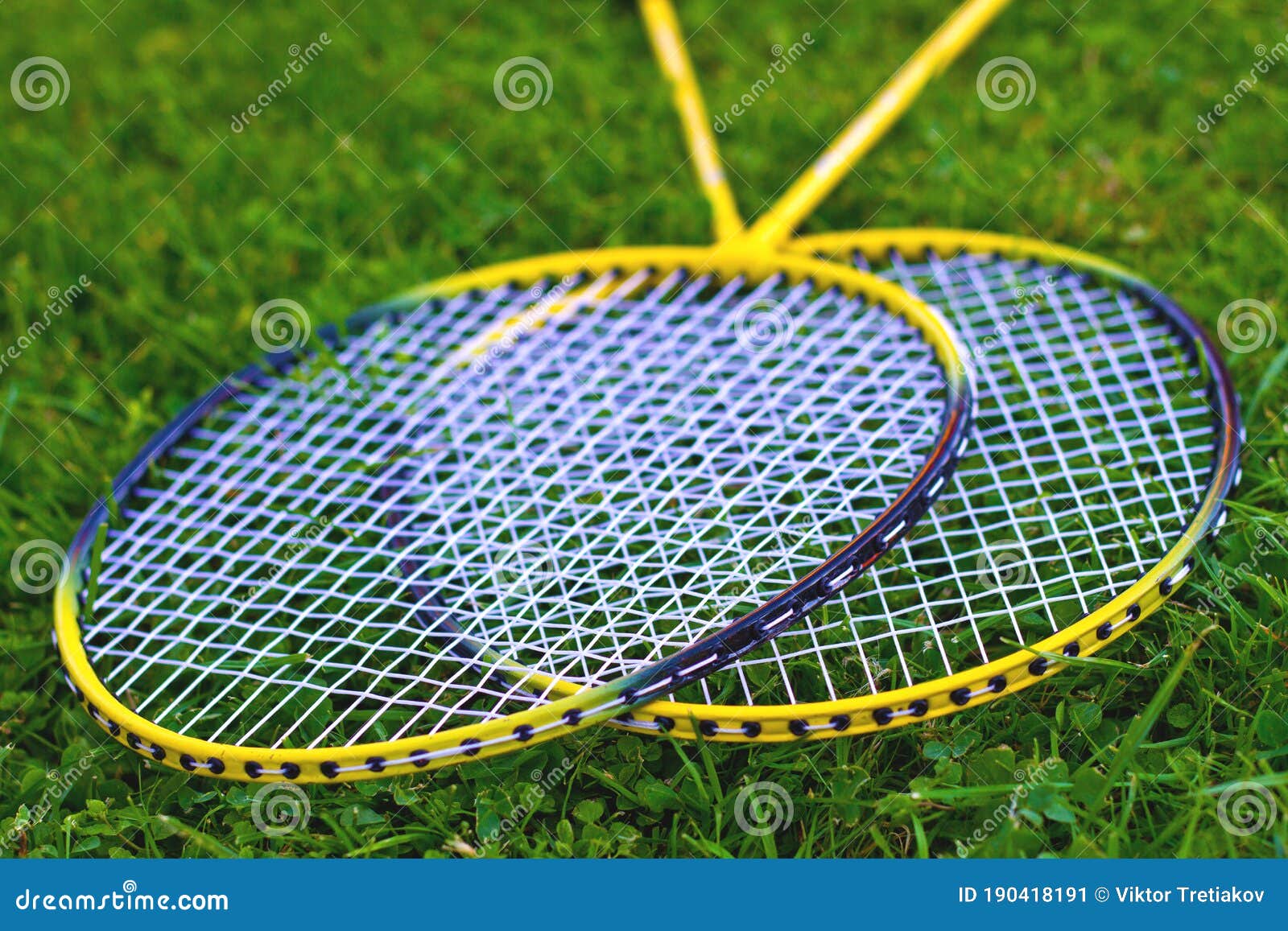 Badminton racket on grass stock image. Image of athlete - 190418191