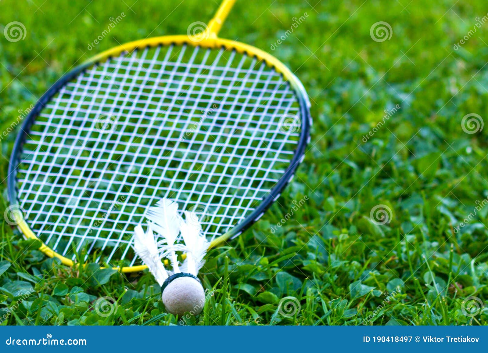 Badminton racket on grass stock image. Image of player - 190418497