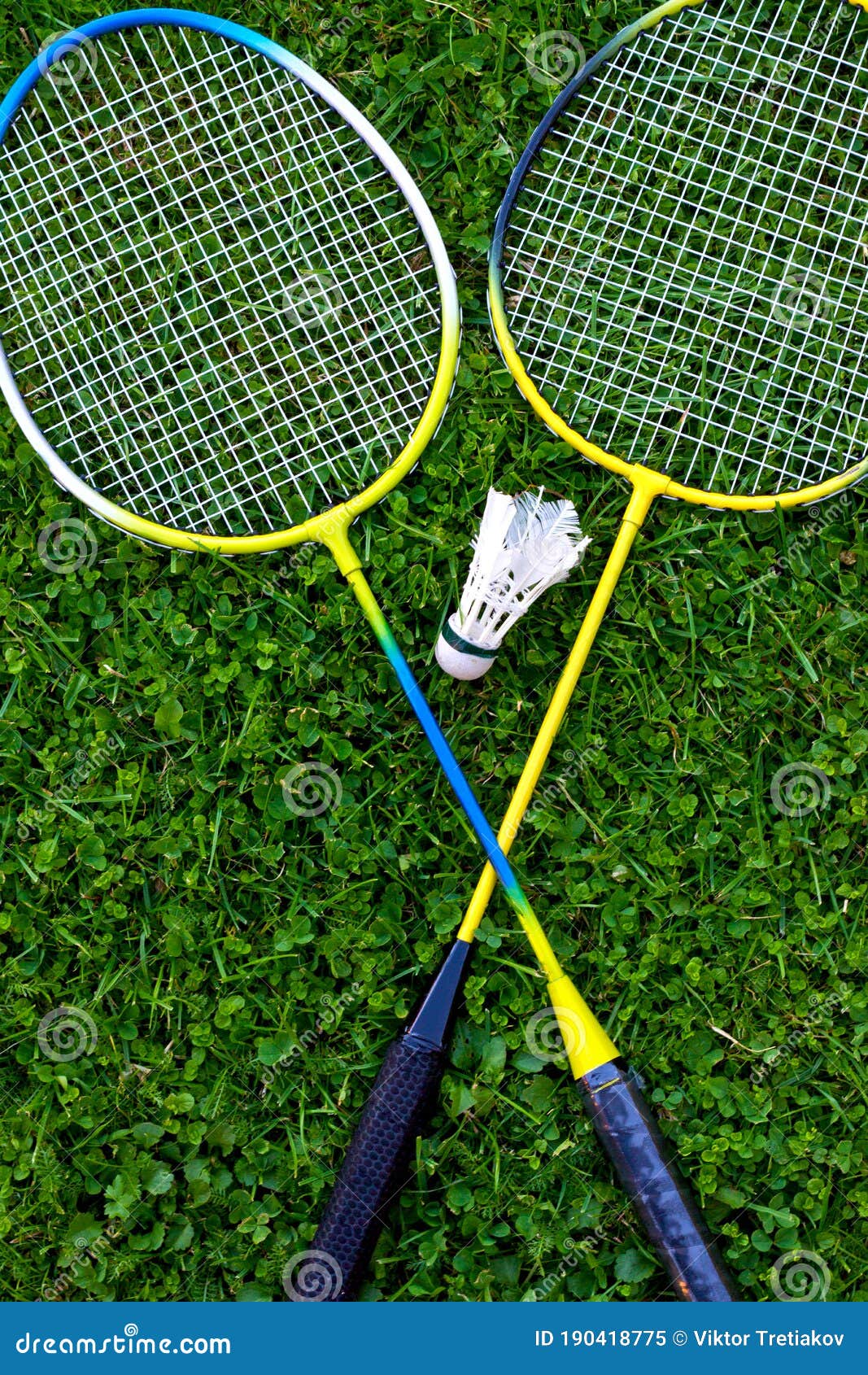 Badminton racket on grass stock image. Image of athlete - 190418775