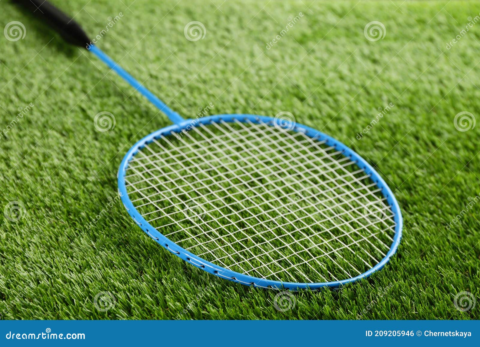 Badminton Racket on Green Grass Outdoors, Closeup Stock Photo - Image ...