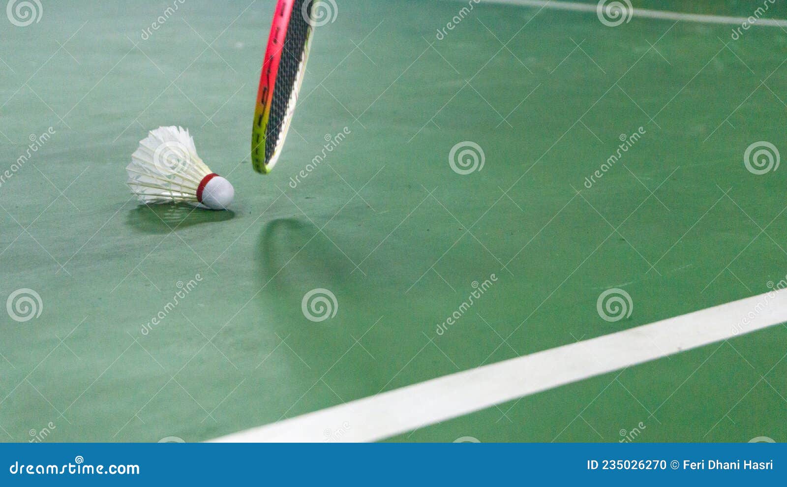 Badminton Racket with Shuttlecock on Badminton Court Stock Photo ...
