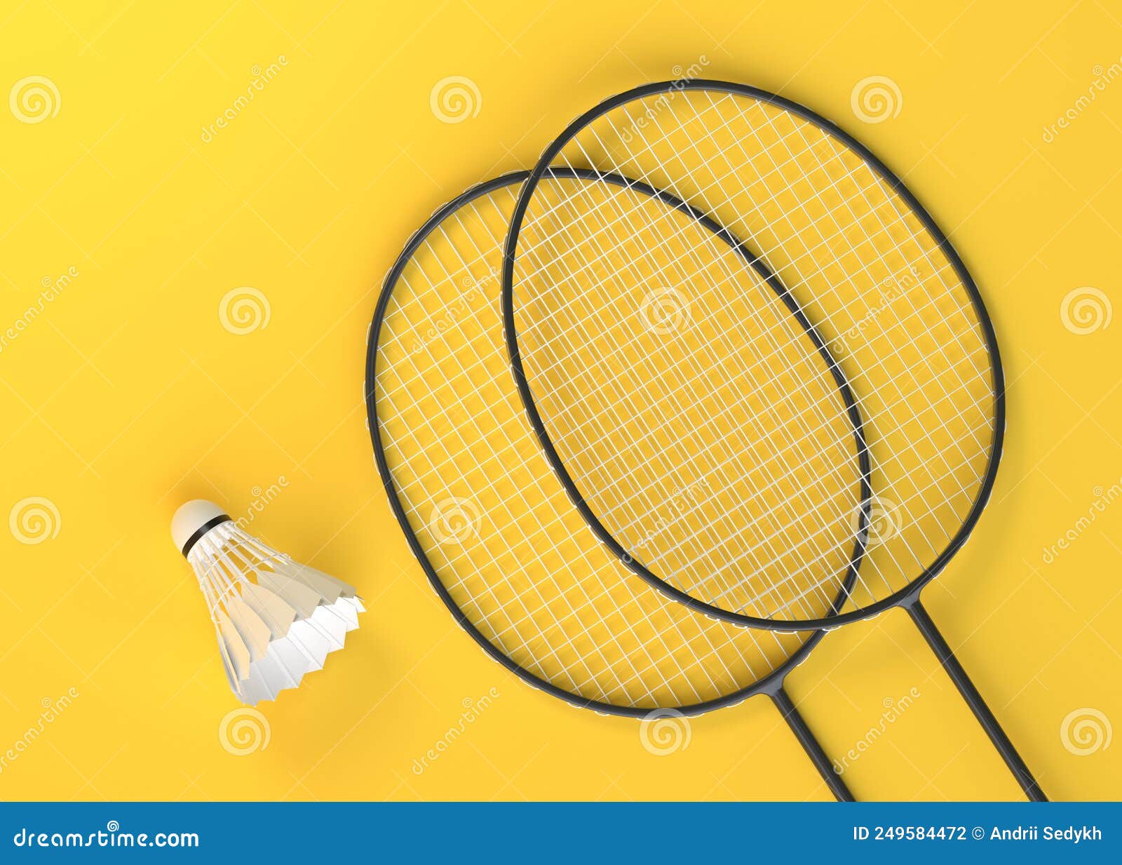 Badminton Racket and Shuttlecock on Yellow Background Stock ...