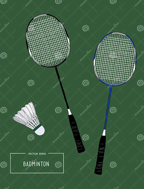 Badminton Racket and Shuttlecocks. Sketch Vector. Stock Vector ...