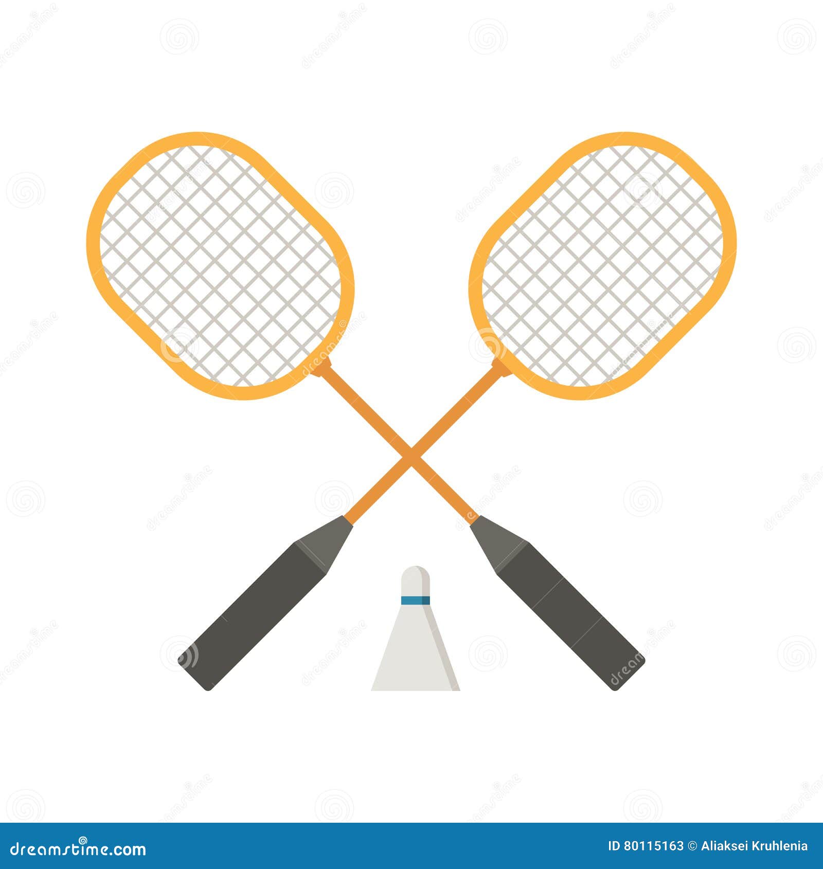 Two Crossed Badminton Rackets And White Shuttlecock With Black Line ...