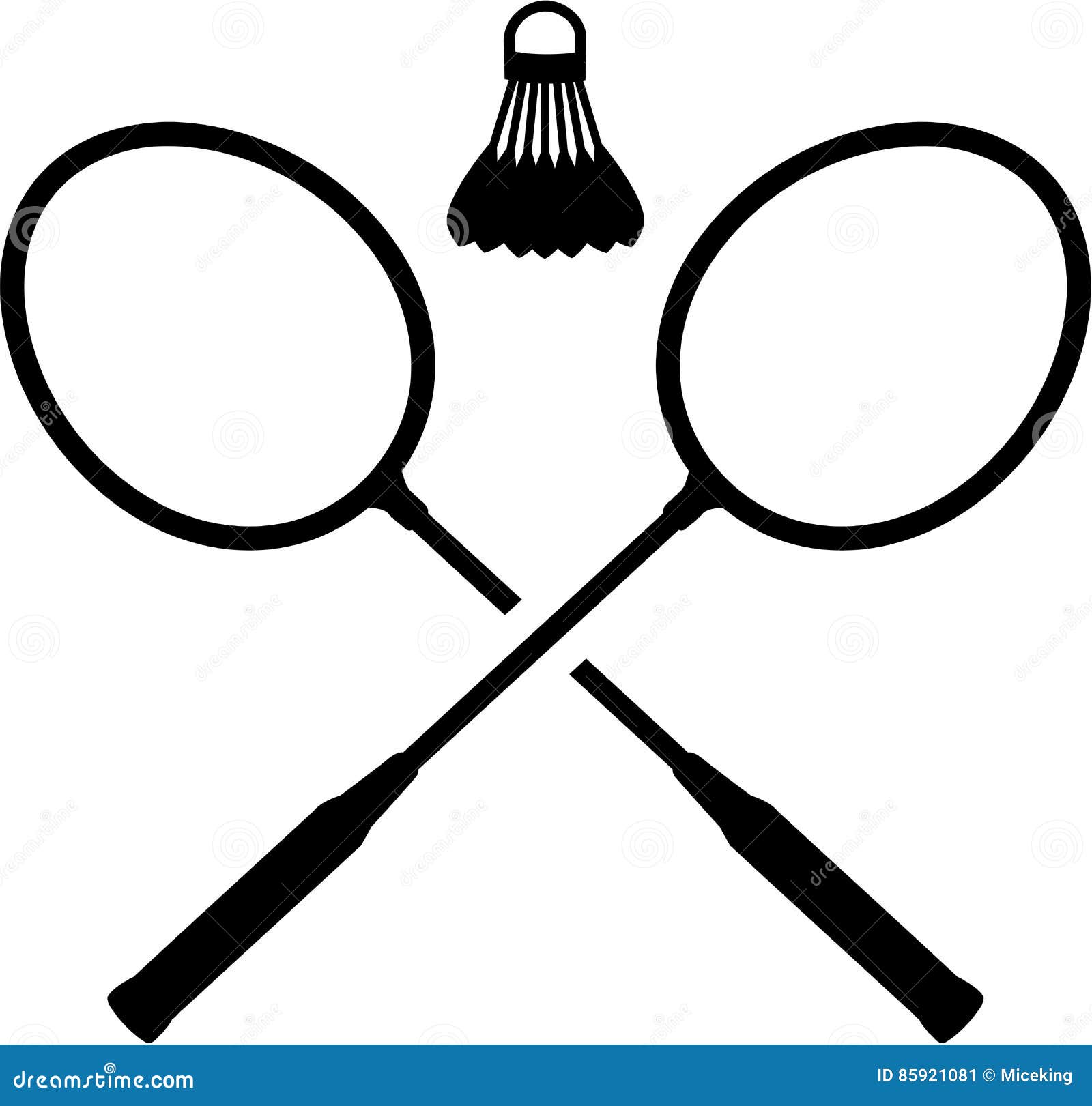 Two Crossed Badminton Rackets And White Shuttlecock With Black Line ...