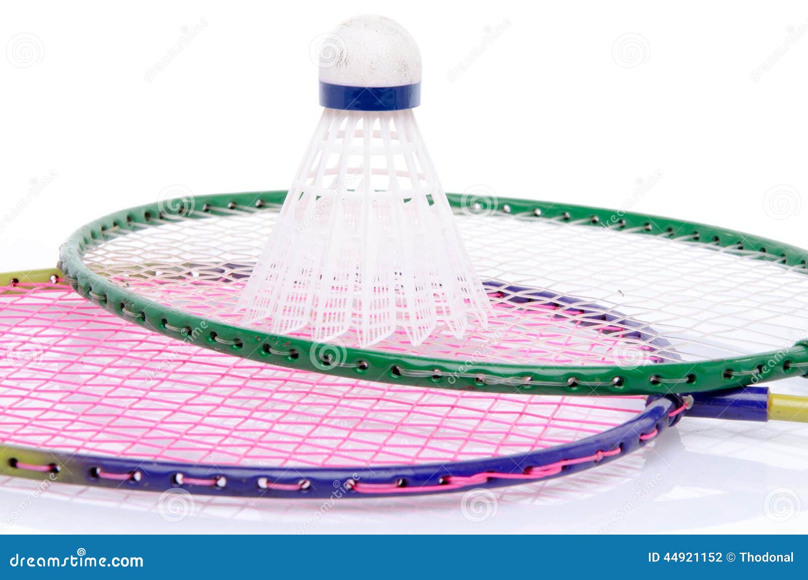 Badminton Rackets and Shuttlecock Stock Photo - Image of nylon, green ...