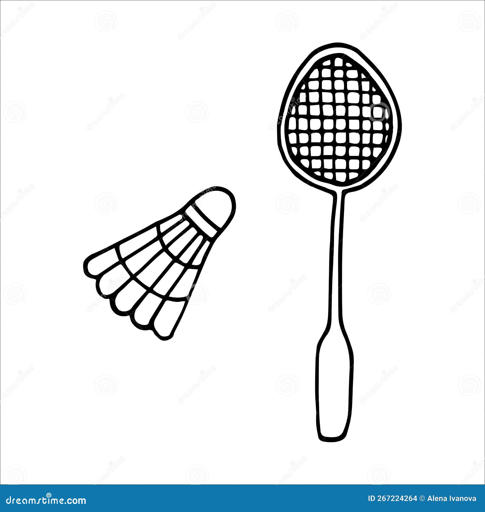 Badminton Set Doodle Style Vector Illustration Isolated on White ...